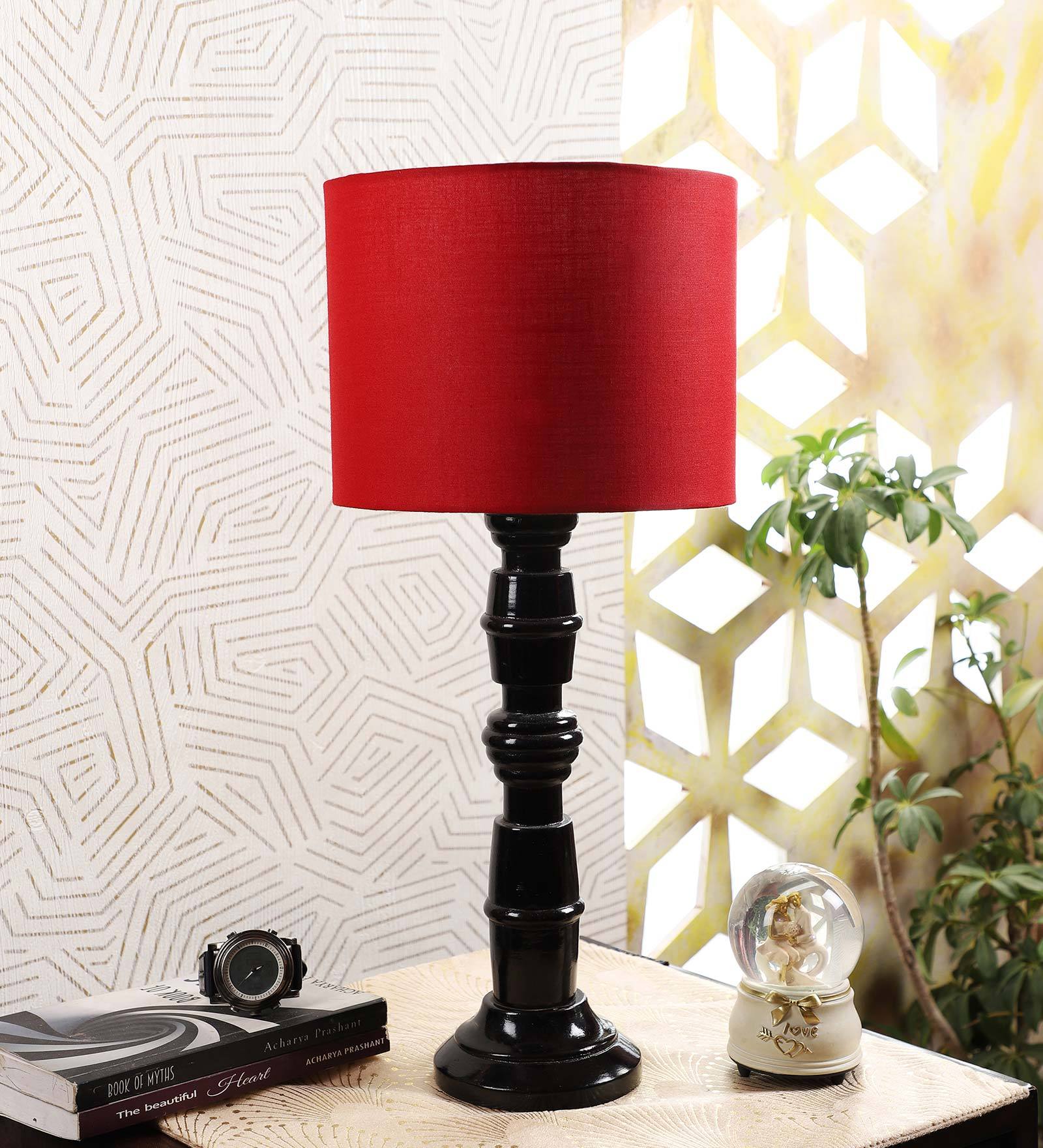 Buy Red Cotton Shade Table Lamp with Wood Base at 57% OFF by Tu Casa ...