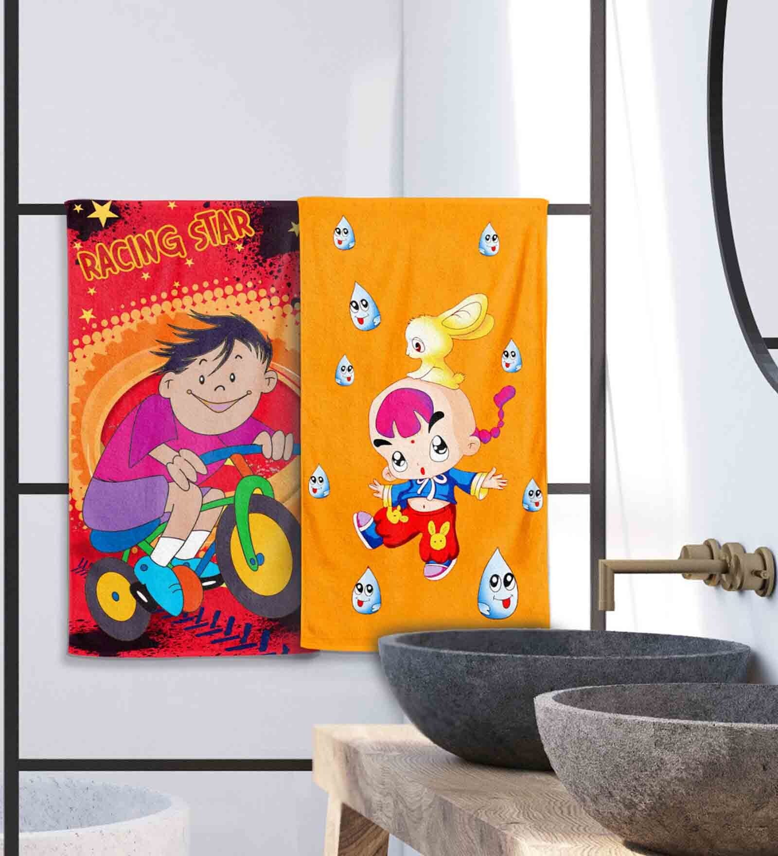 Buy Multicolor Cotton Solid 300 GSM Kids Hand Towel (Set of 2) by ...