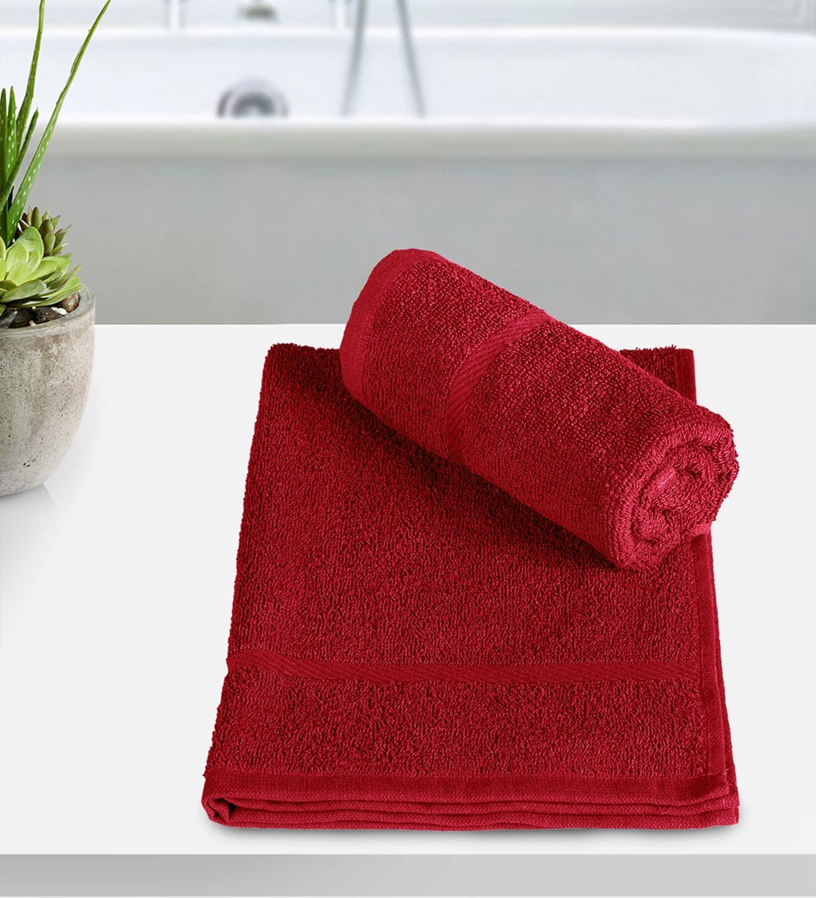 Buy Red Cotton Solid 350 GSM Hand Towels (Set of 2) by Bedspun at 67% ...