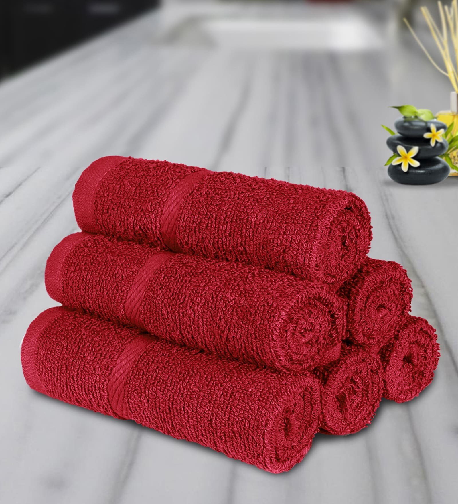 Buy Red Cotton Solid 350 GSM Towels (Set of 6) by Bedspun at 77% OFF by Bedspun | Pepperfry