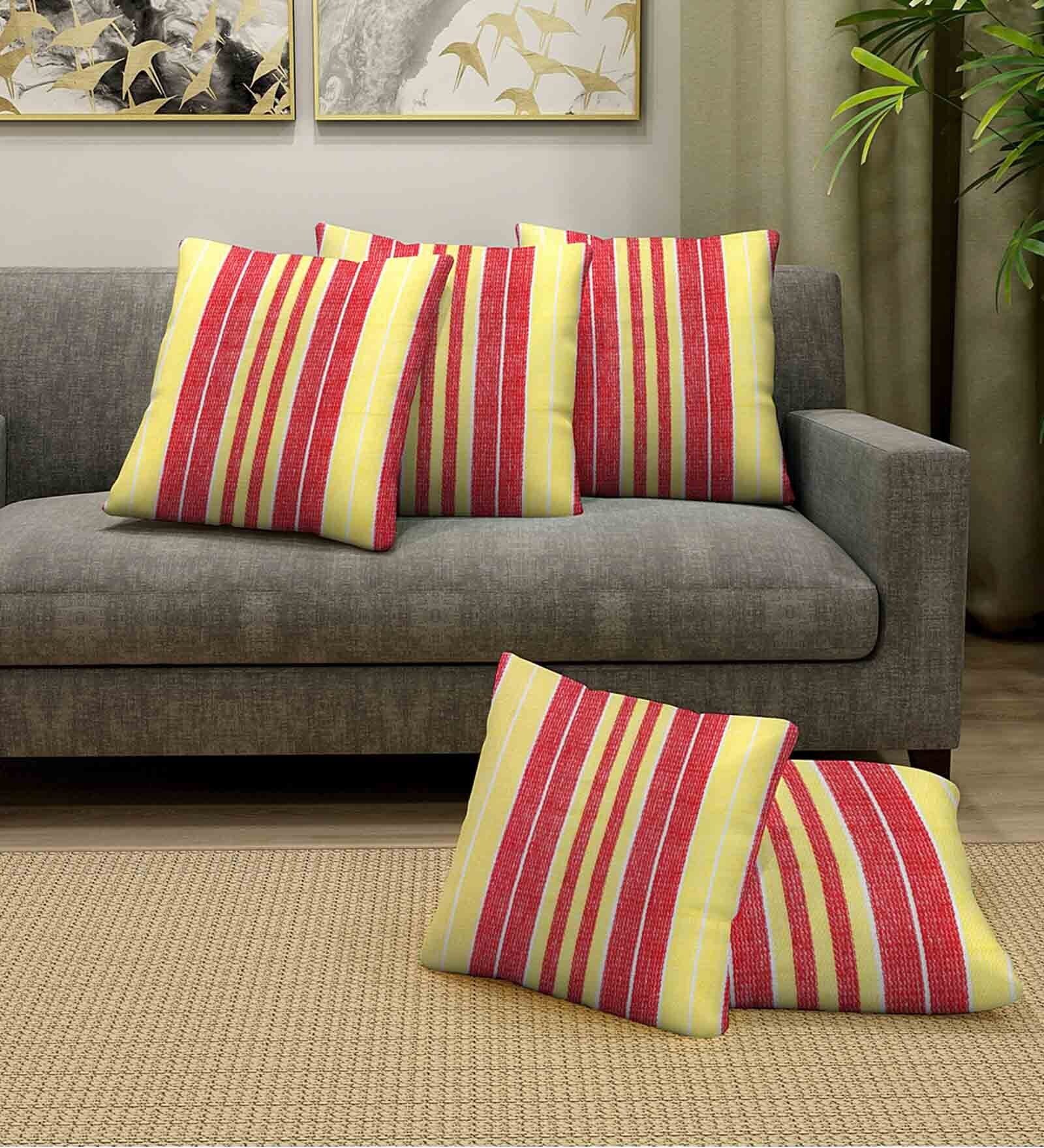 Buy Red Cotton Striped 14 x 14 inch Set of 5 Cushion Covers at 77% OFF ...