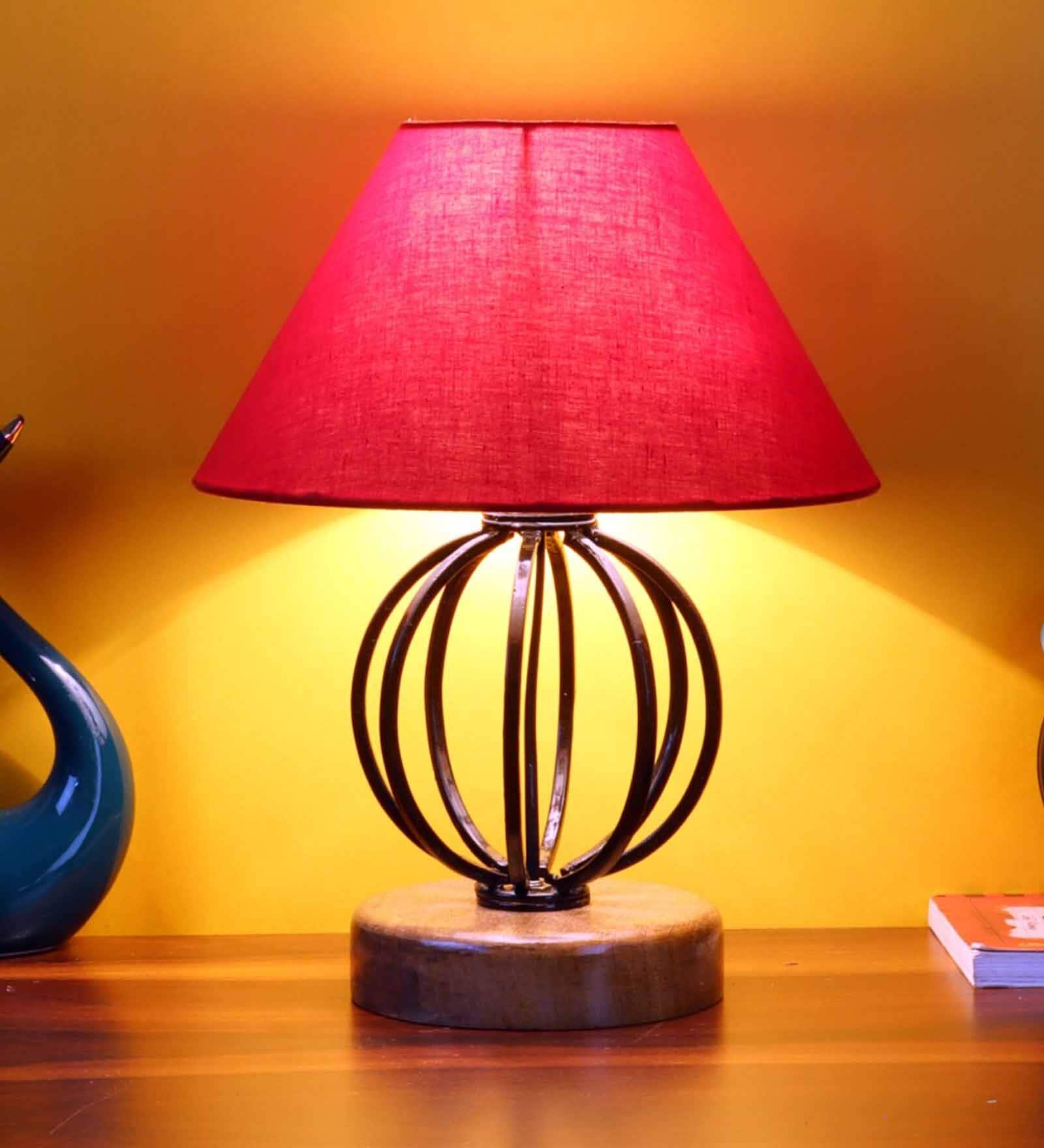 Buy Red cotton Table lamp with Wood & Iron Base at 57% OFF by New Era ...