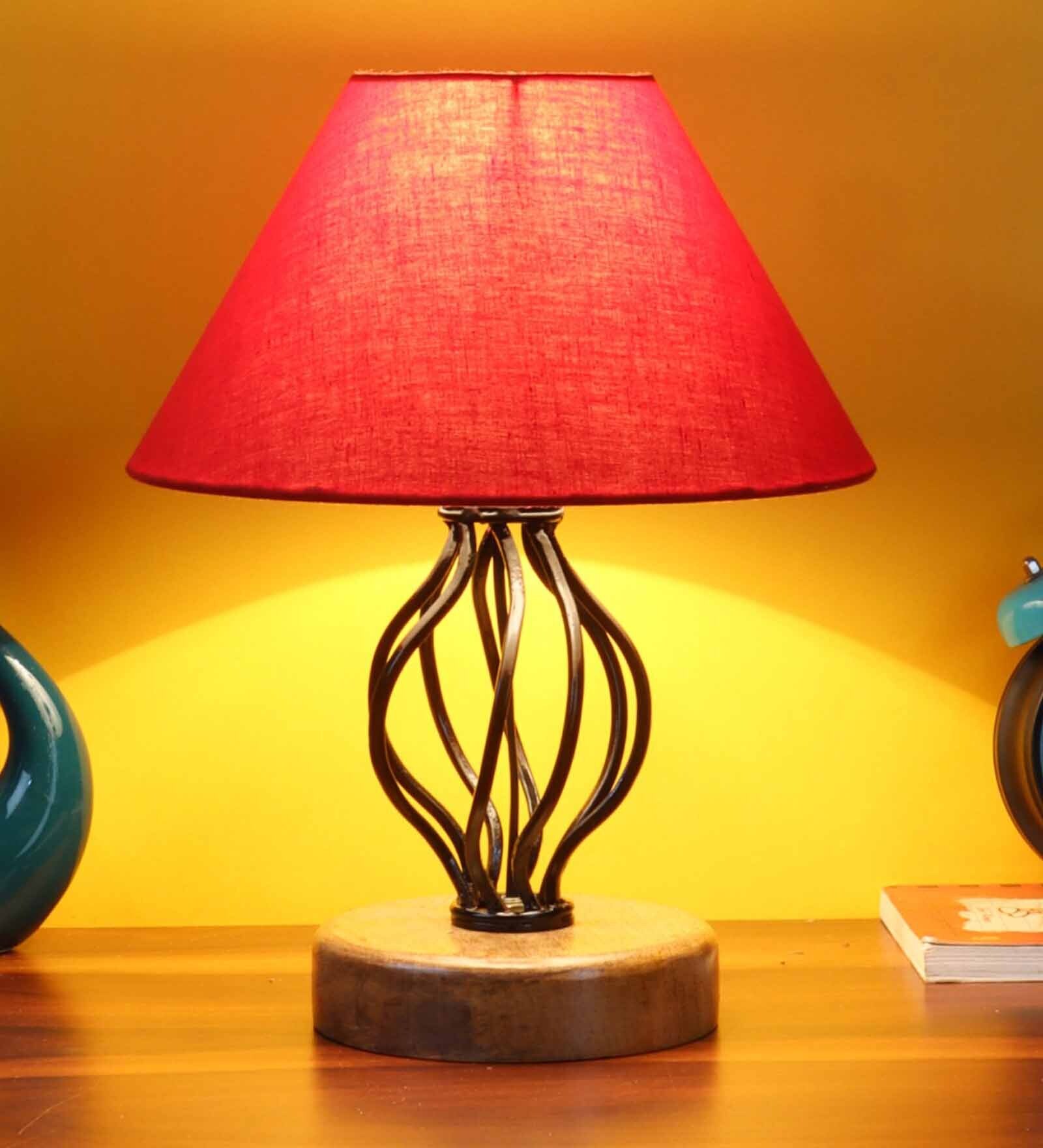 Buy Red Cotton Table Lamp With Wood & Iron Base By New Era at 51% OFF ...