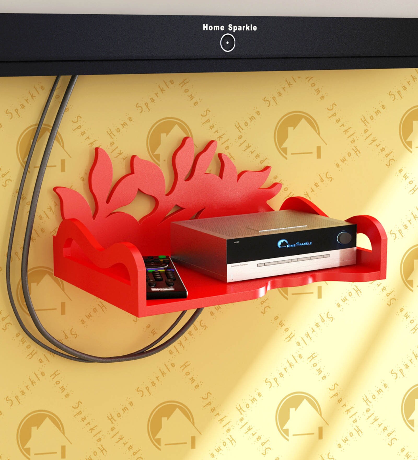 Buy Engineered Wood Carved Wall Mounted Set Top Box Holder in Red ...