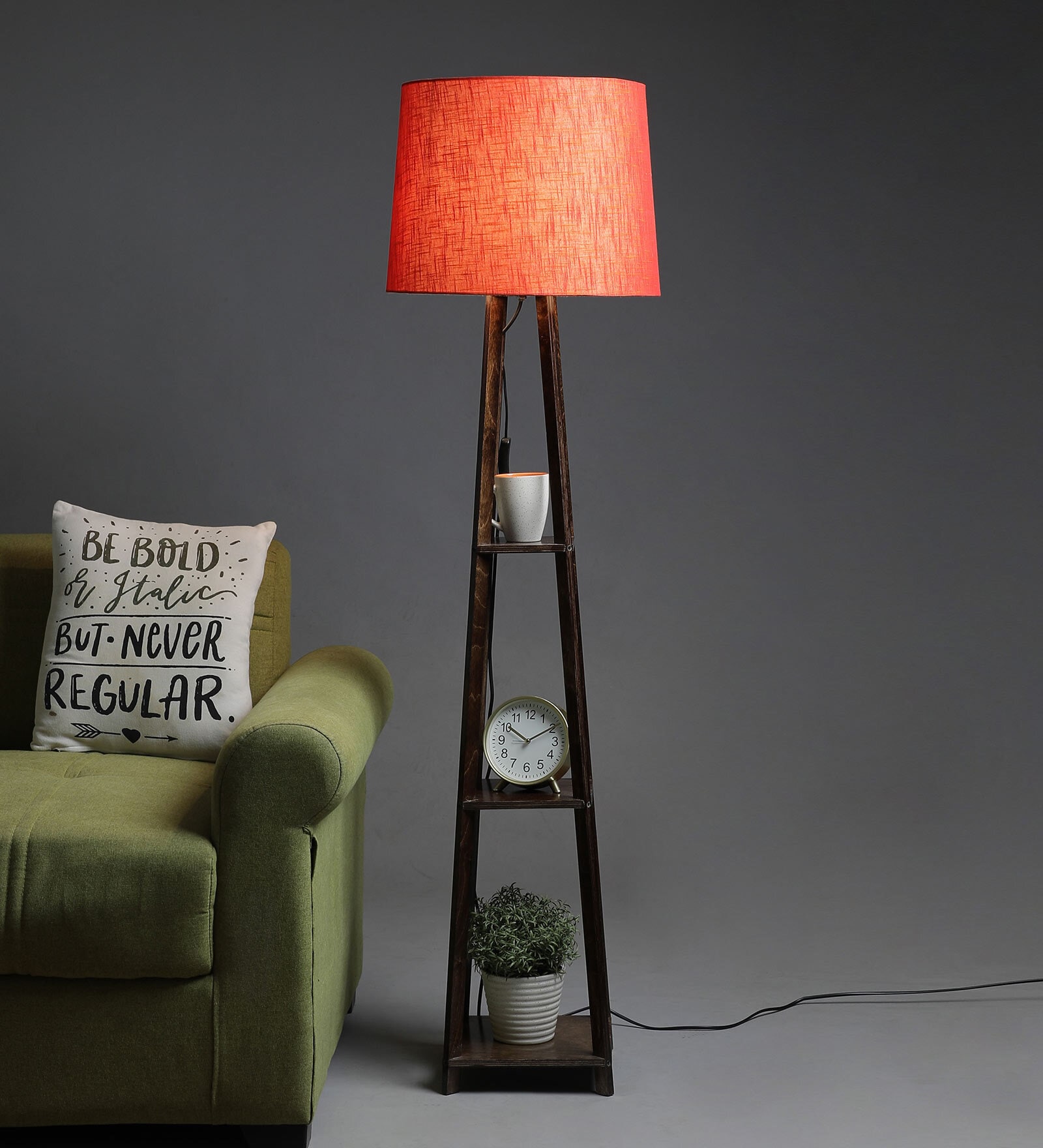 Buy Arc Red Cotton Shade Shelf Floor Lamp With Birch Ply Base By Sanded ...