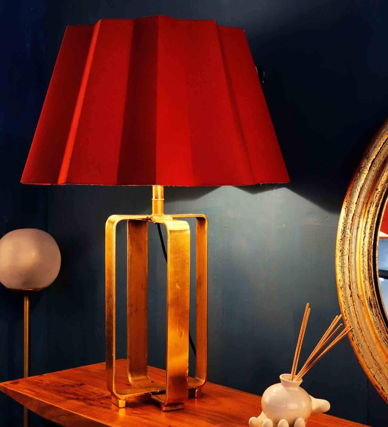 Buy Red Fabric Shade Table Lamp with Gold Base by Grated Ginger at 37% ...