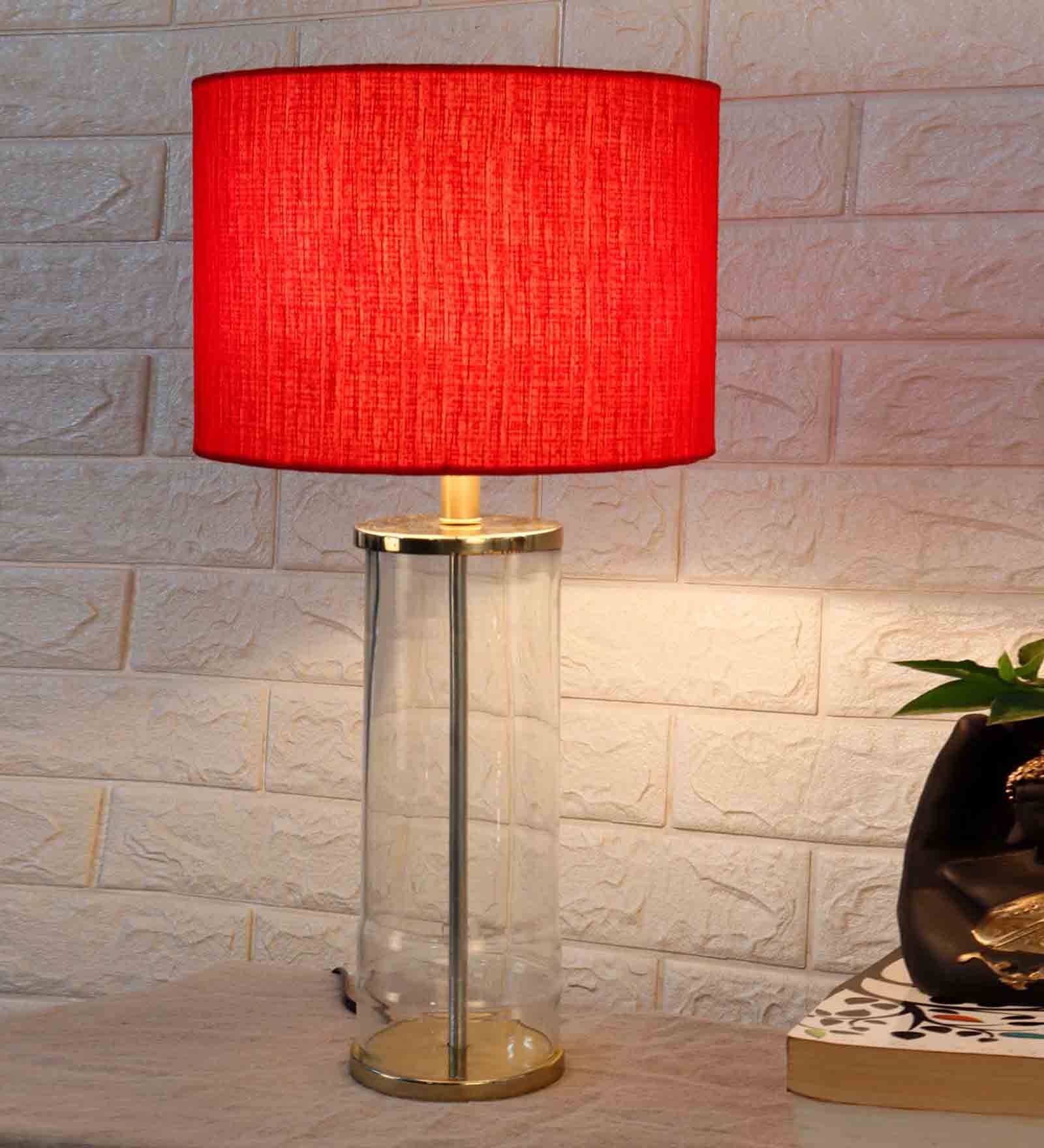 Buy Nassau Red Fabric Shade Night Lamp With Glass Base By Grated Ginger ...