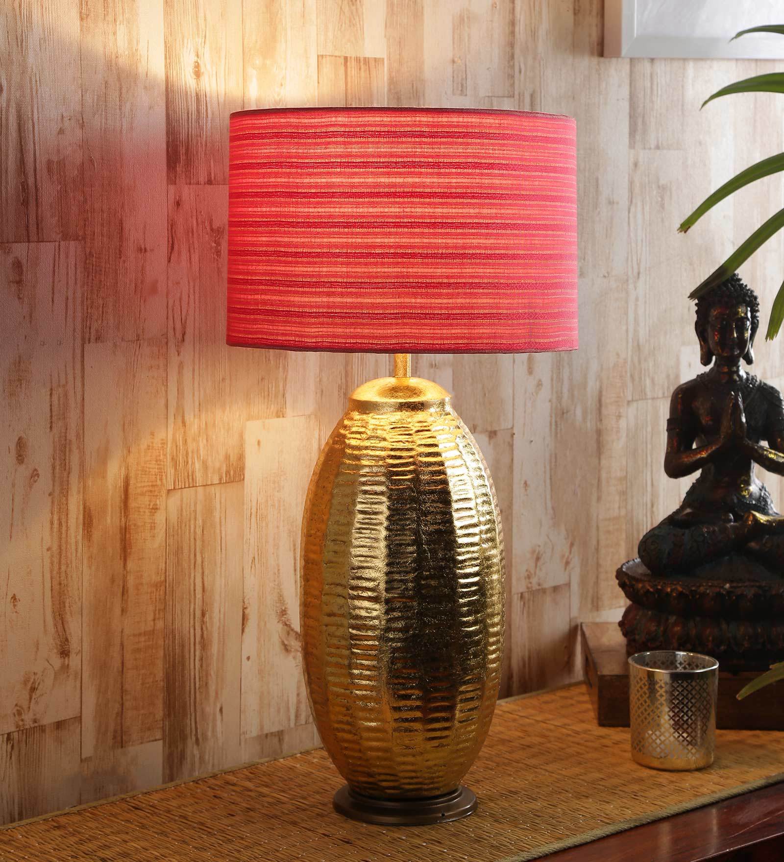 Buy Red Fabric Shade Table Lamp With Gold Base By Courtyard Online ...