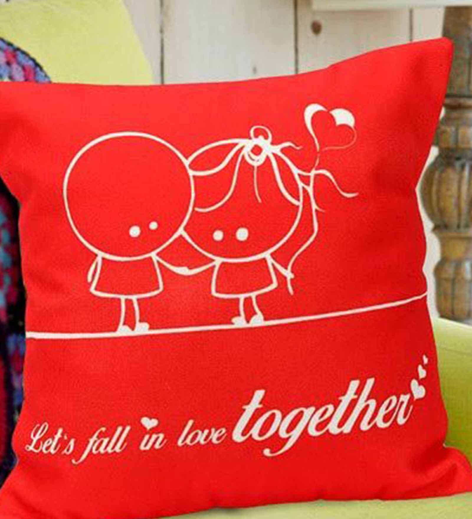 Buy Red Falling In Love Polyester Decorative Cushion by Ferns N Petals ...