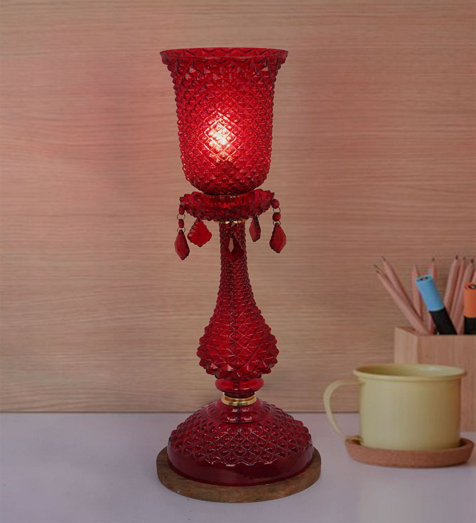 Buy Red Fanus Moulded Table Lamp at 27% OFF by Fos Lighting | Pepperfry