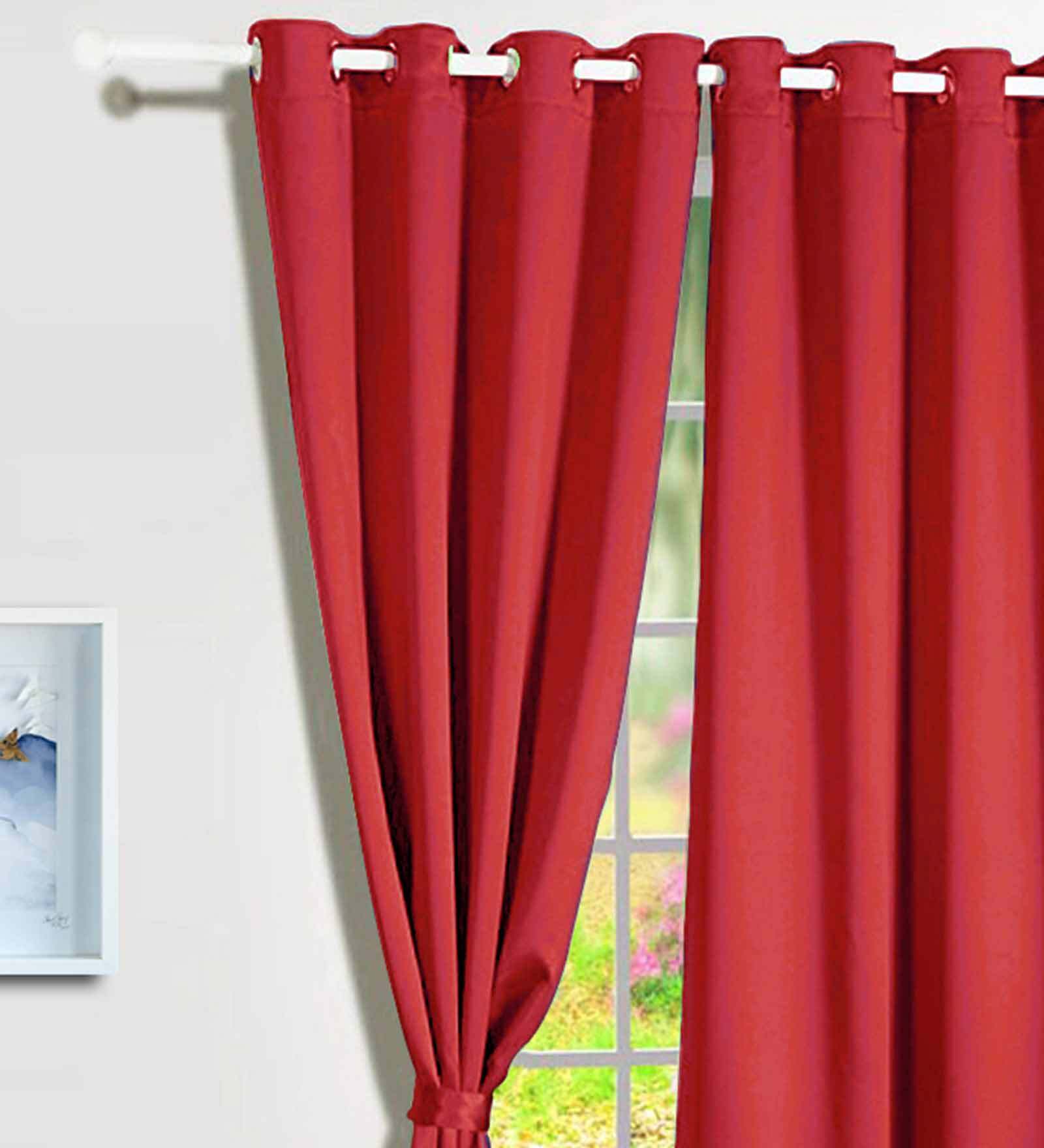 Buy Red Faux Silk Solid 5ft Blackout Eyelet 1 Pc Window Curtain at 59% ...