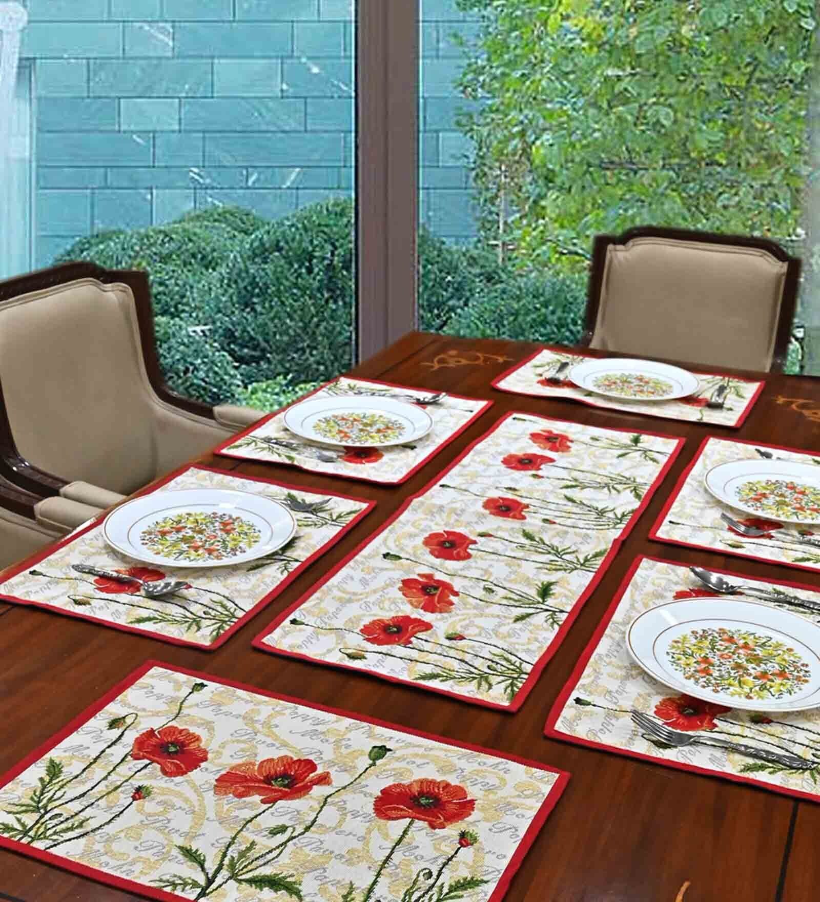 Buy Red Floral Cotton Blend 7 Pcs Table Linen Set by AVI Living at 24% ...