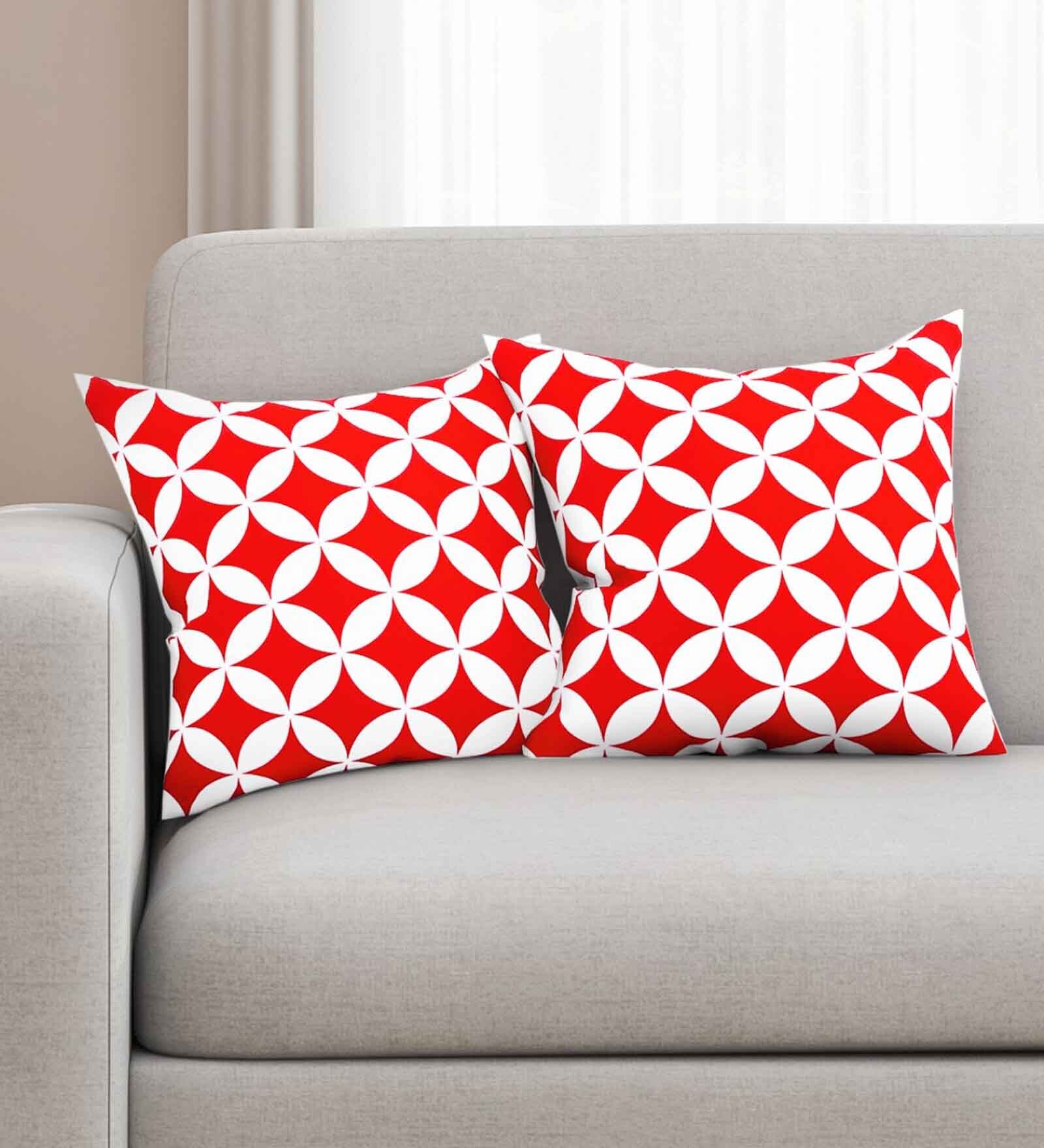 Buy Red Geometric Premium 16 x 16 Inches Cushion Cover (Set of 2) at 70 ...
