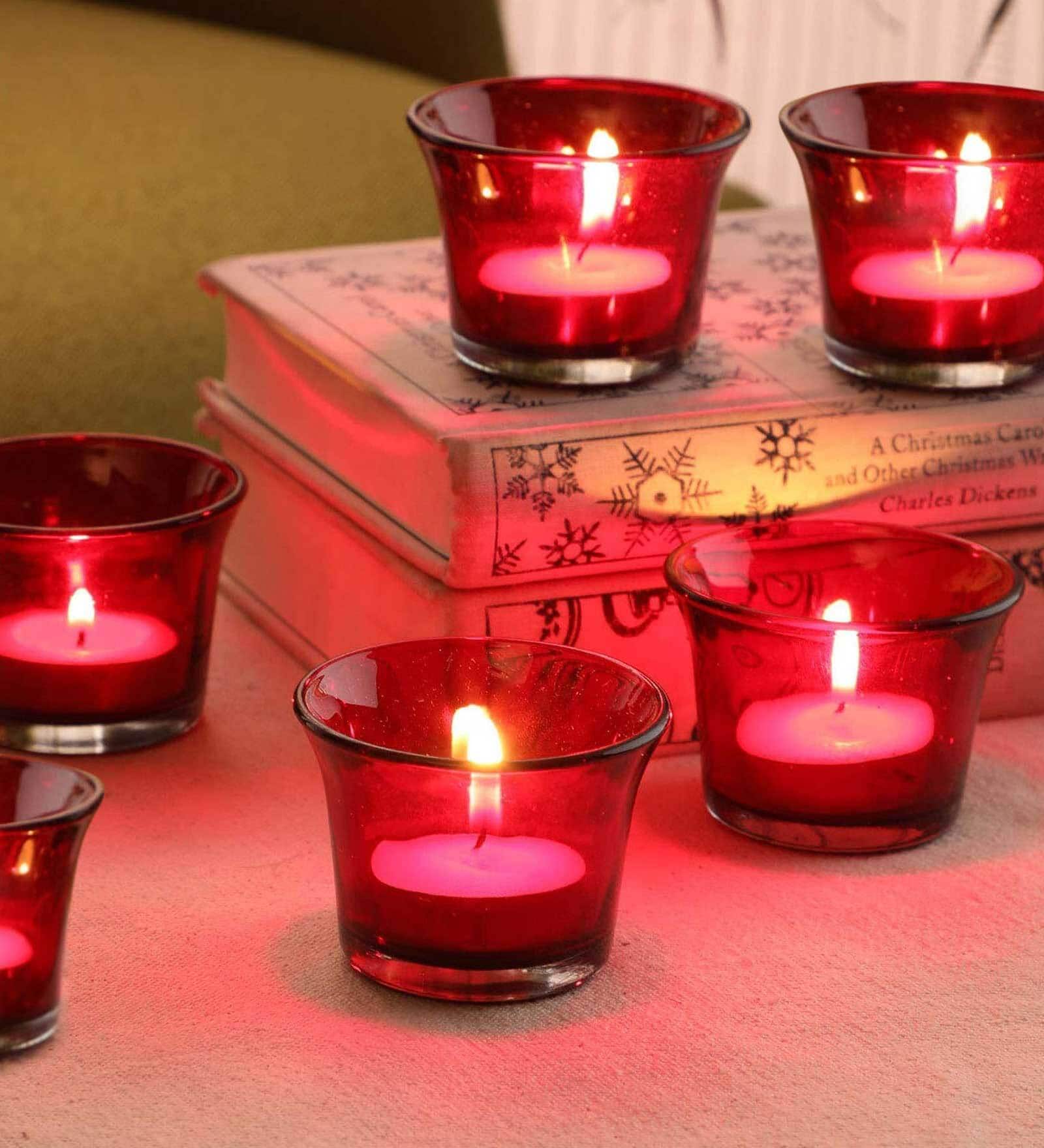 Buy Red Glass Synergy Set Of 6 Table Tea Light Holders & Votives at 25% ...