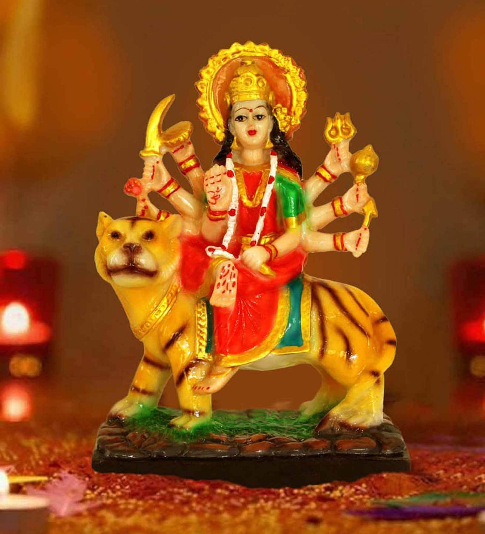 Buy Red Golden Polyresin 7.8 Inches Nav Durga Devi Idol By Tied Ribbons ...