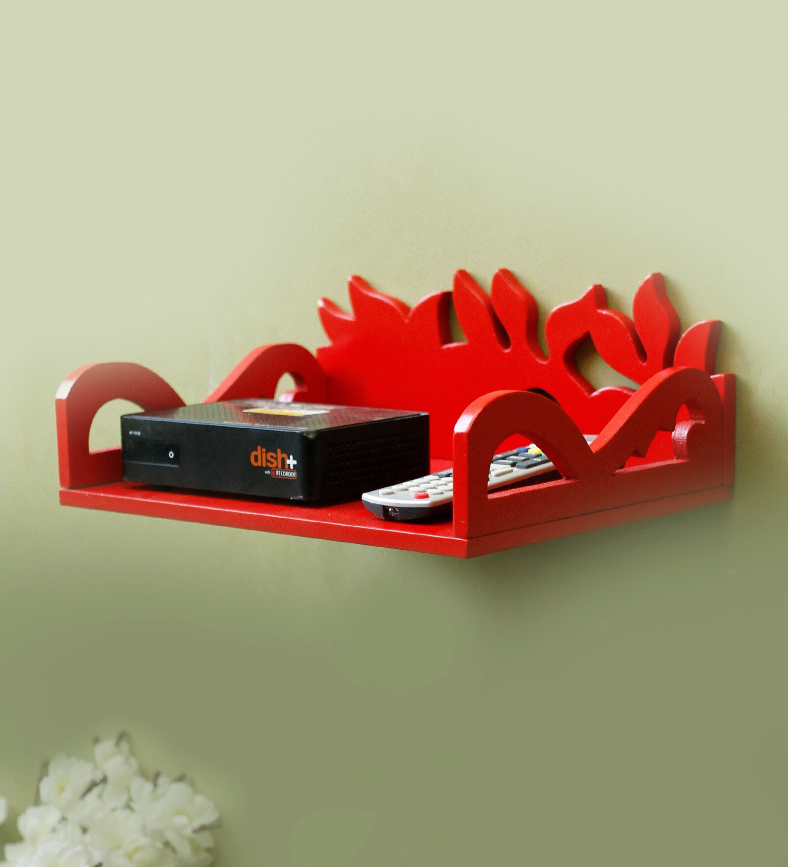 Buy Engineered Wood Wall Mounted Set Top Box Holder in Red Colour by ...