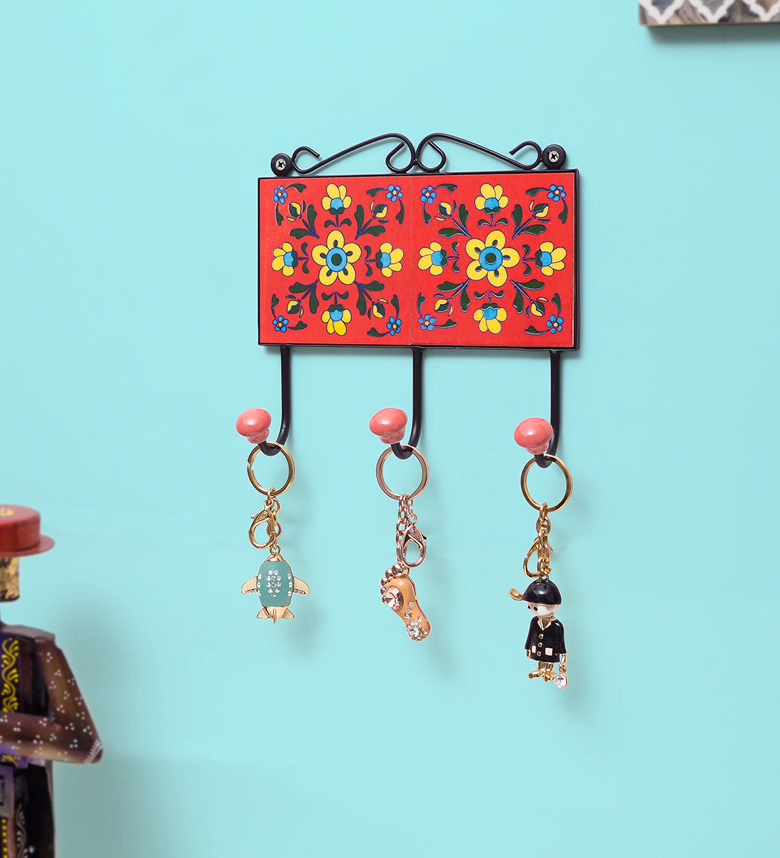 Buy Red Metal Handcrafted Blue Pottery Key Holder By Golden Peacock ...