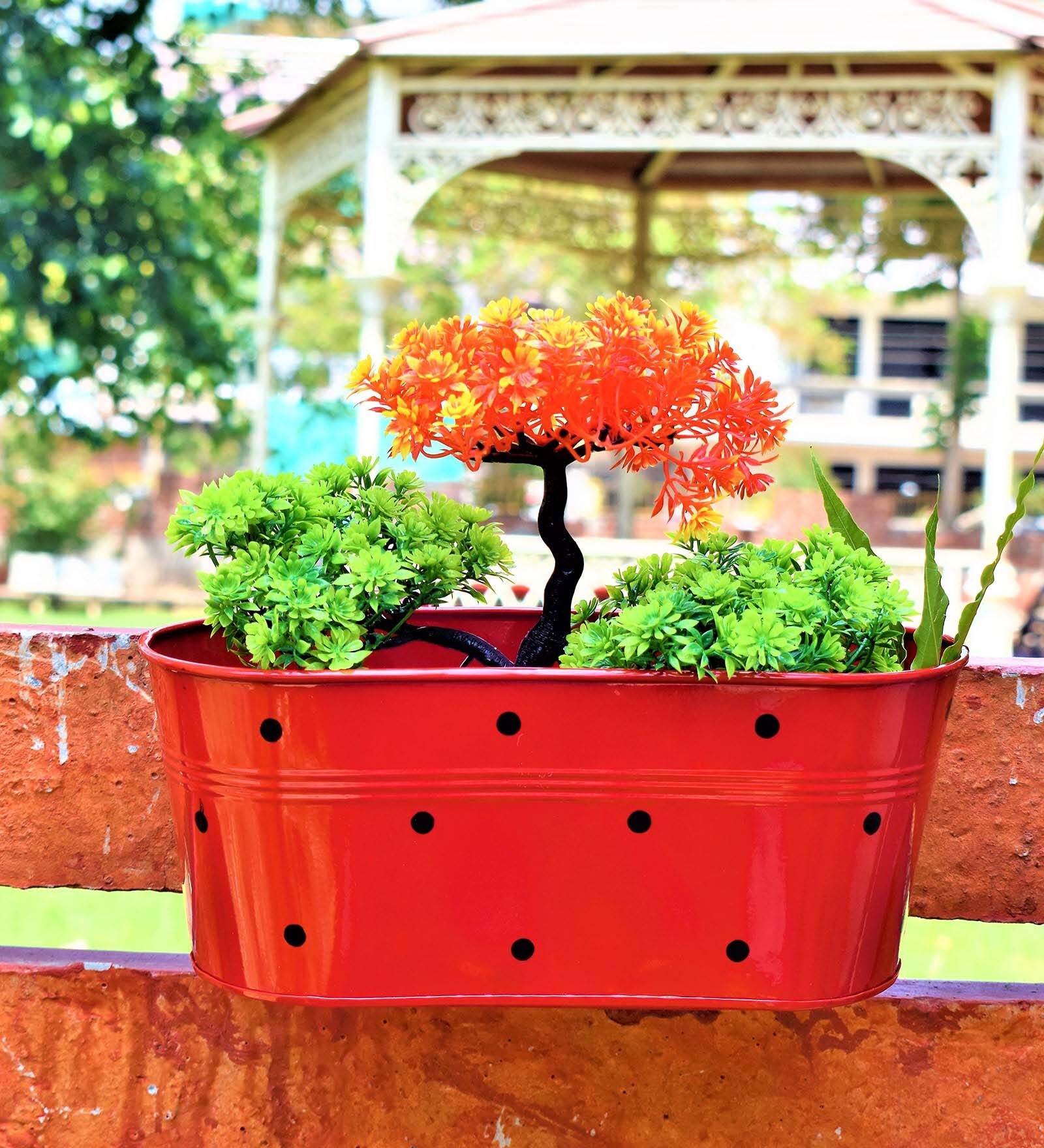Buy Red Metal-Iron Dot Oval Shape Railing Planter at 42% OFF by Udecor ...