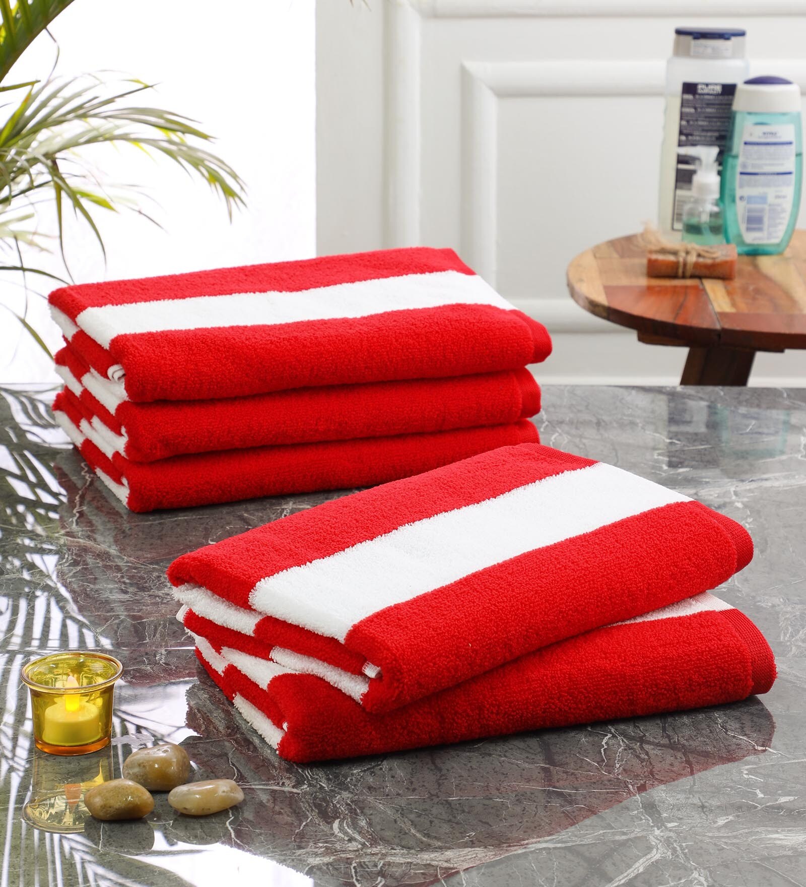 Buy Red Microfibre 250 GSM 5 Pieces Towel Set by Bathe & Soak at 63% ...