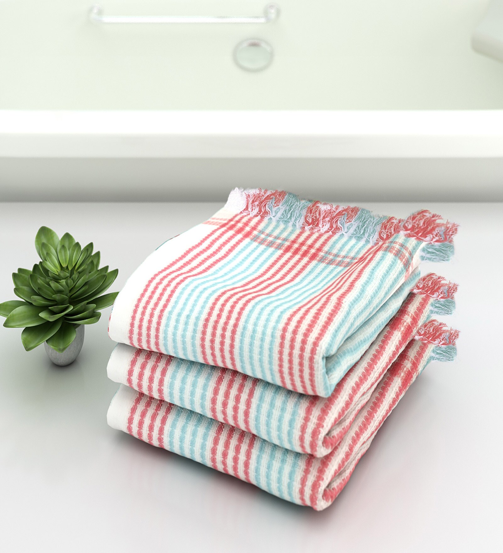 Buy Red Patterned 210 GSM Cotton Bath Towels (Set of 3) at 47% OFF by ...