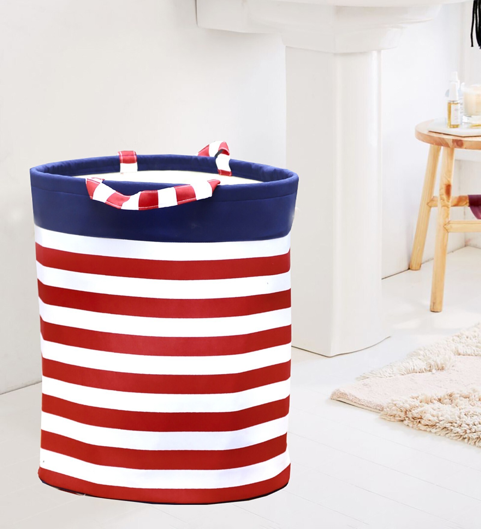 Buy Red Polyerster Striped Foldable 40 Ltr Laundry Basket at 74% OFF by ...