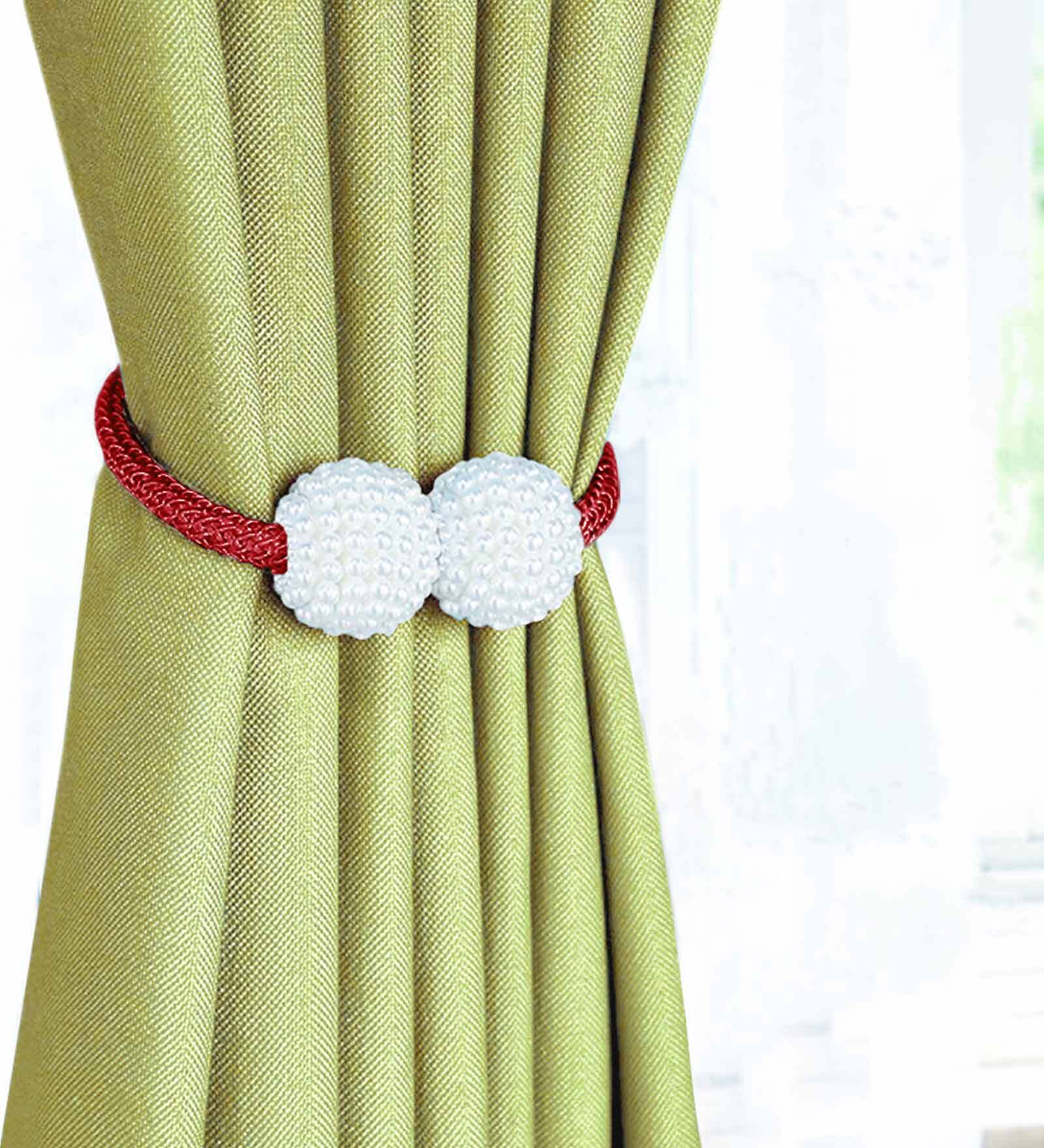 Buy Red & White Polyester (Set of 2) Curtain Tie Backs at 60% OFF by ...