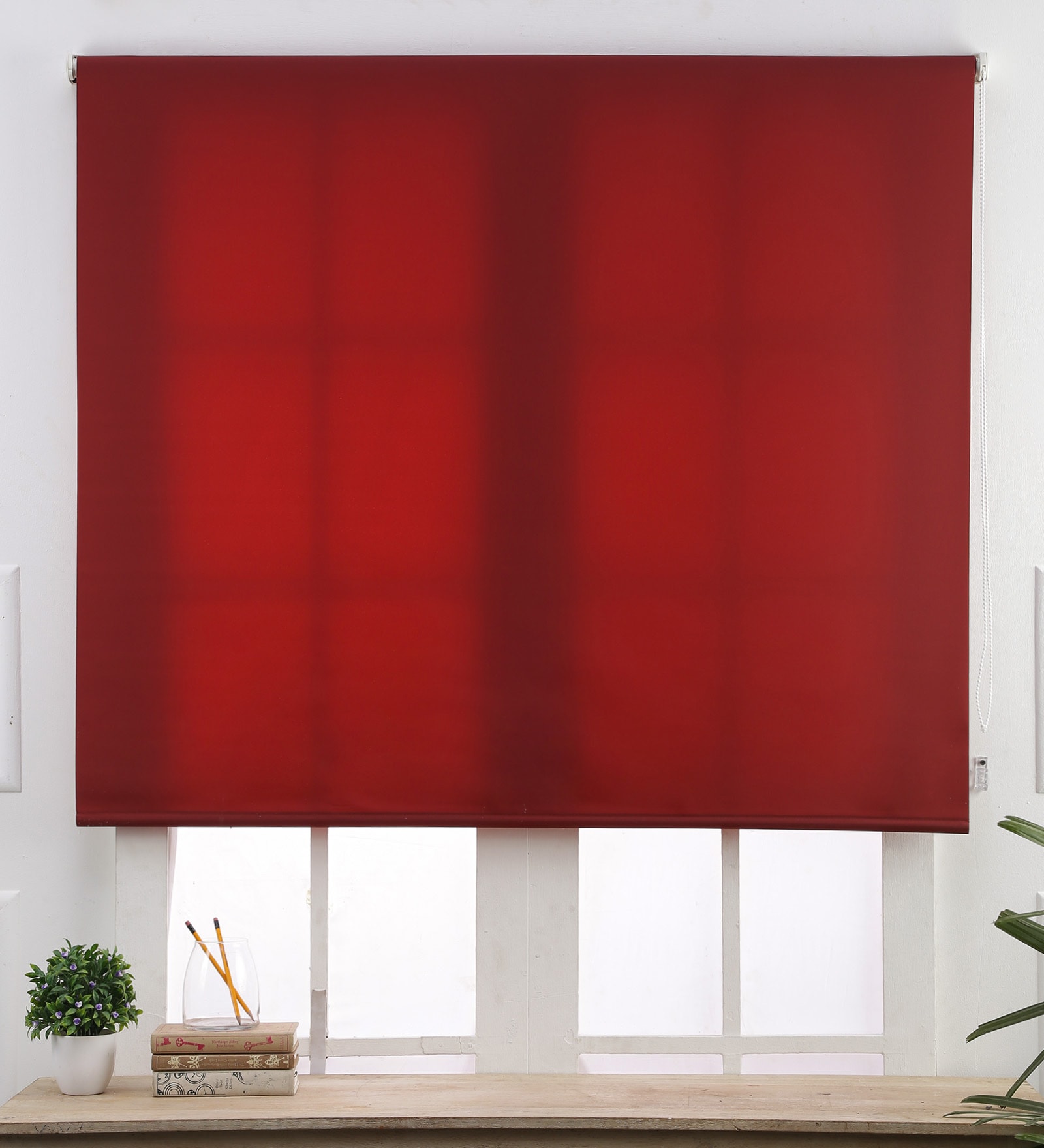 Buy Red Polyester 7x5 Feet Ochre Roller Blind by Deco Window Online ...