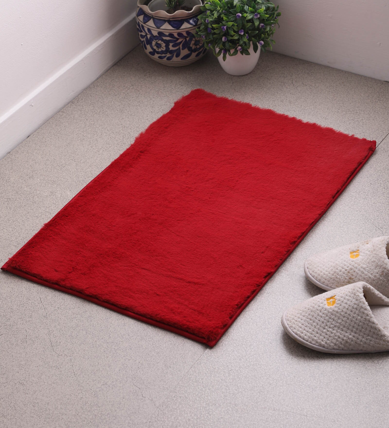 Buy Ruffle Red Polyester Plain Solid 24X16 Inch Antiskid Door Mat by ...