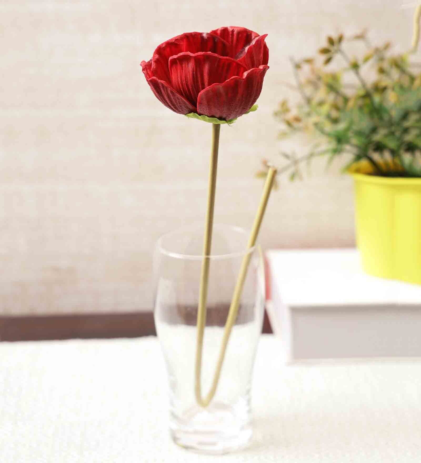 Buy Red Polyester Living Essence Elora Single Poppy Artificial Flowers ...