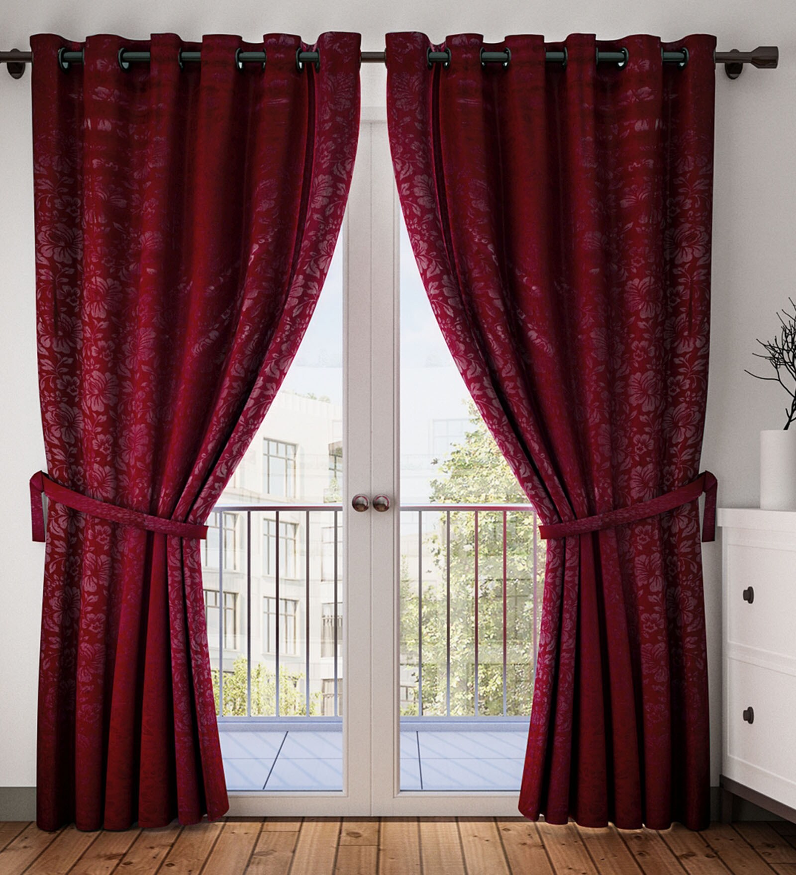 Buy Red Polyester Eyelet Door Curtain - Set of 2 by Cortina Online ...