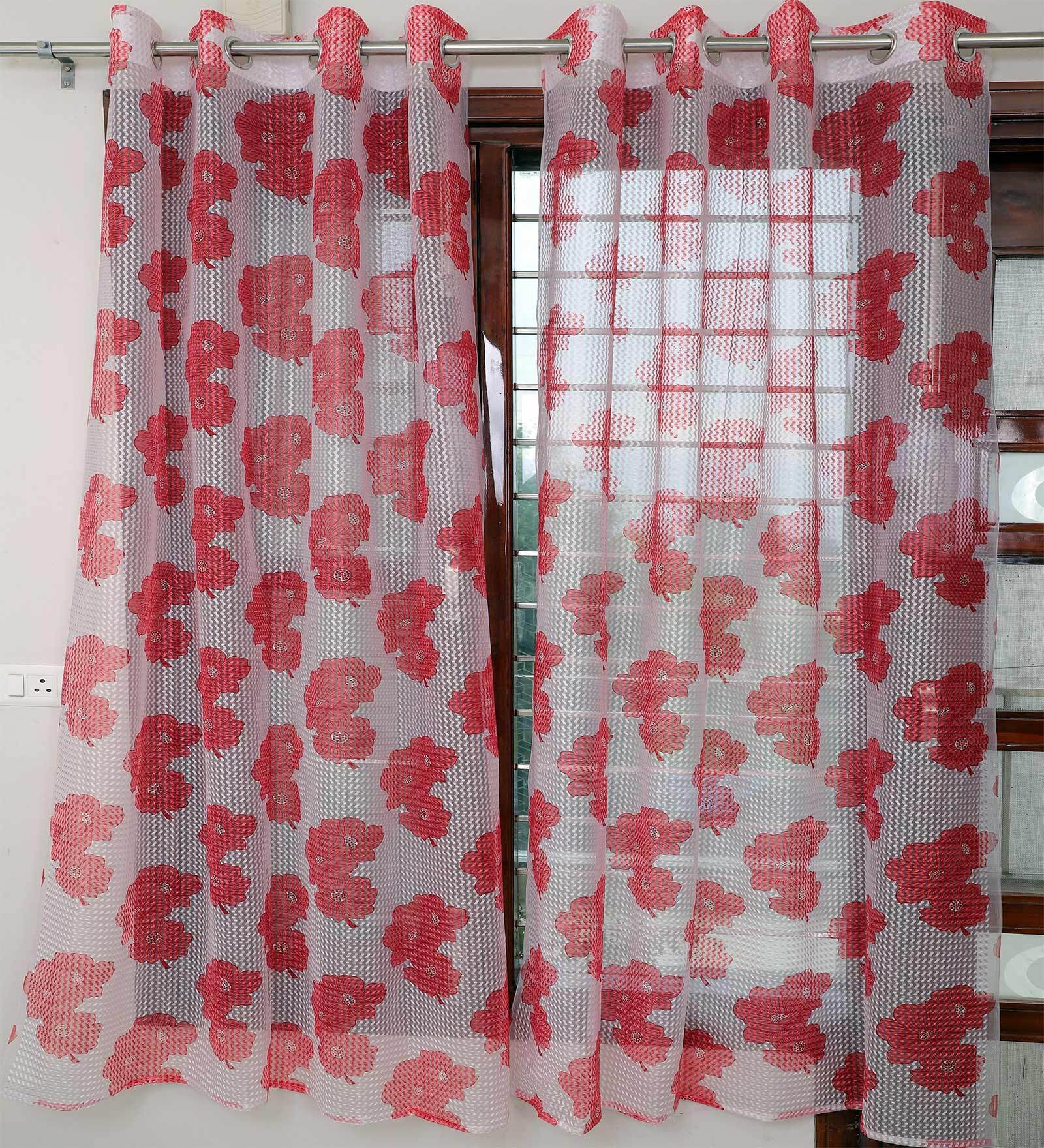 Buy Red Polyester Floral 7 Ft Sheer Eyelet 2 Door Curtains at 66% OFF ...