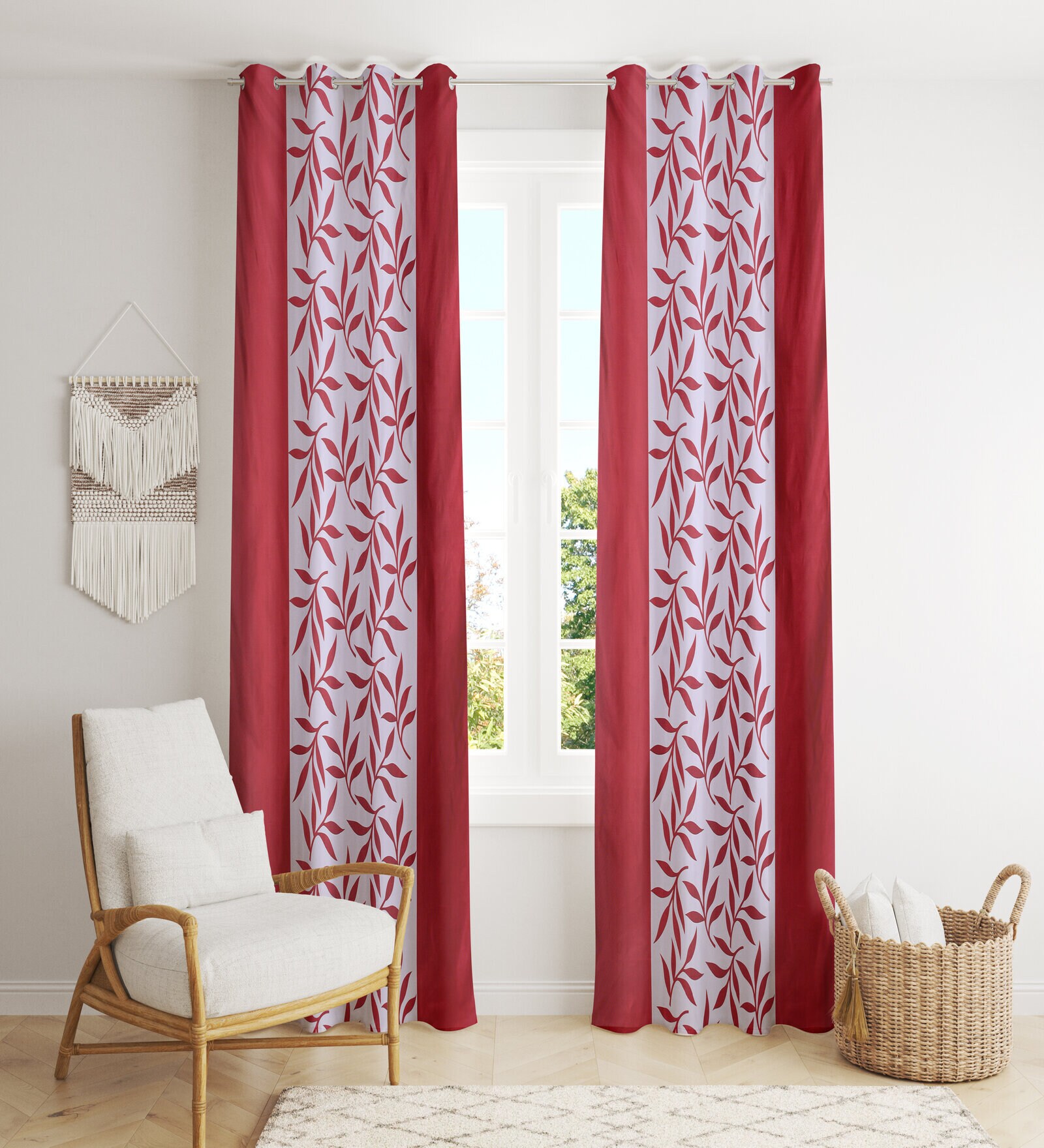Buy Red Floral Polyester 5 Ft Semisheer Eyelet Window Curtain at 70% ...