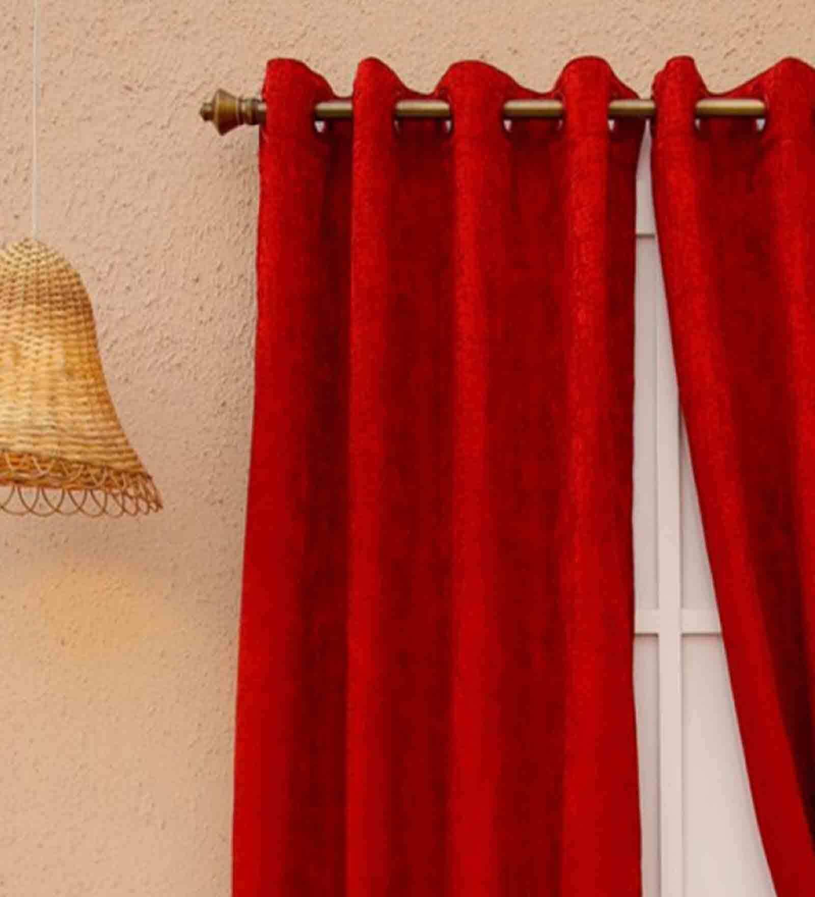 Buy Red Solid Polyester 5 Ft Blackout Eyelet Window Curtain by Ariana ...