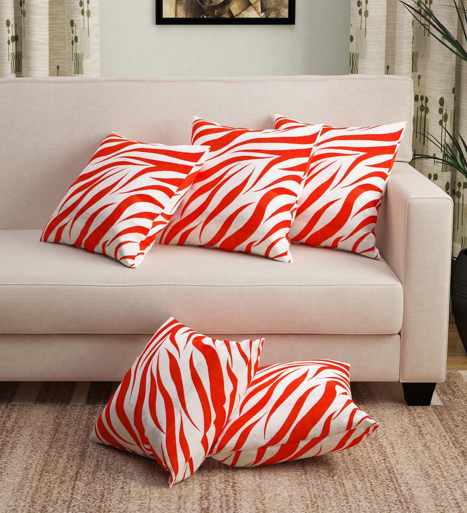 Buy Red Polyester Stripe 16x16 inches Cushion Covers (Set of 5) at 60% ...