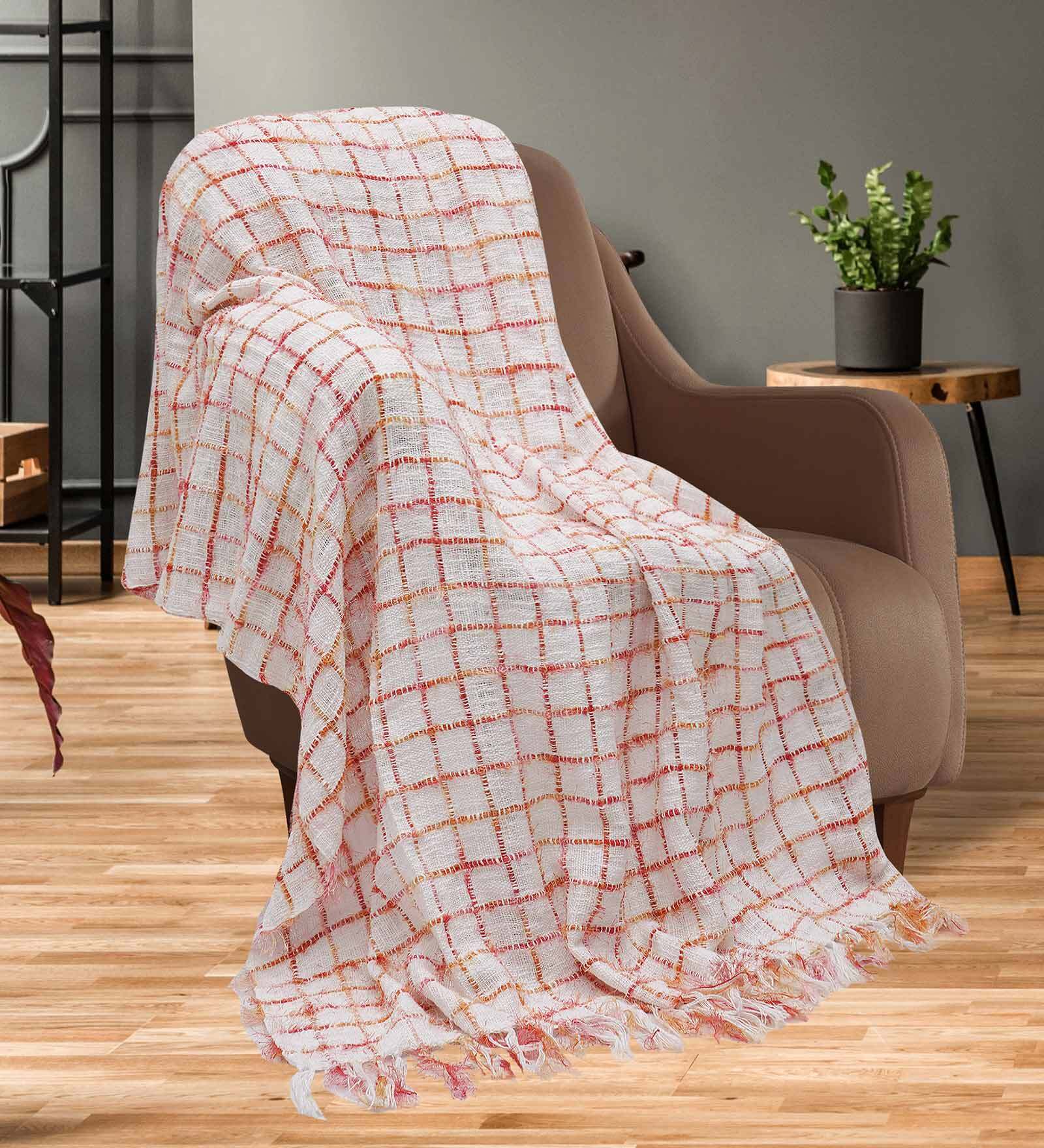Buy Red Checkered Polyester 59x49 Inches Sofa Throw by Young Arc at 21% ...