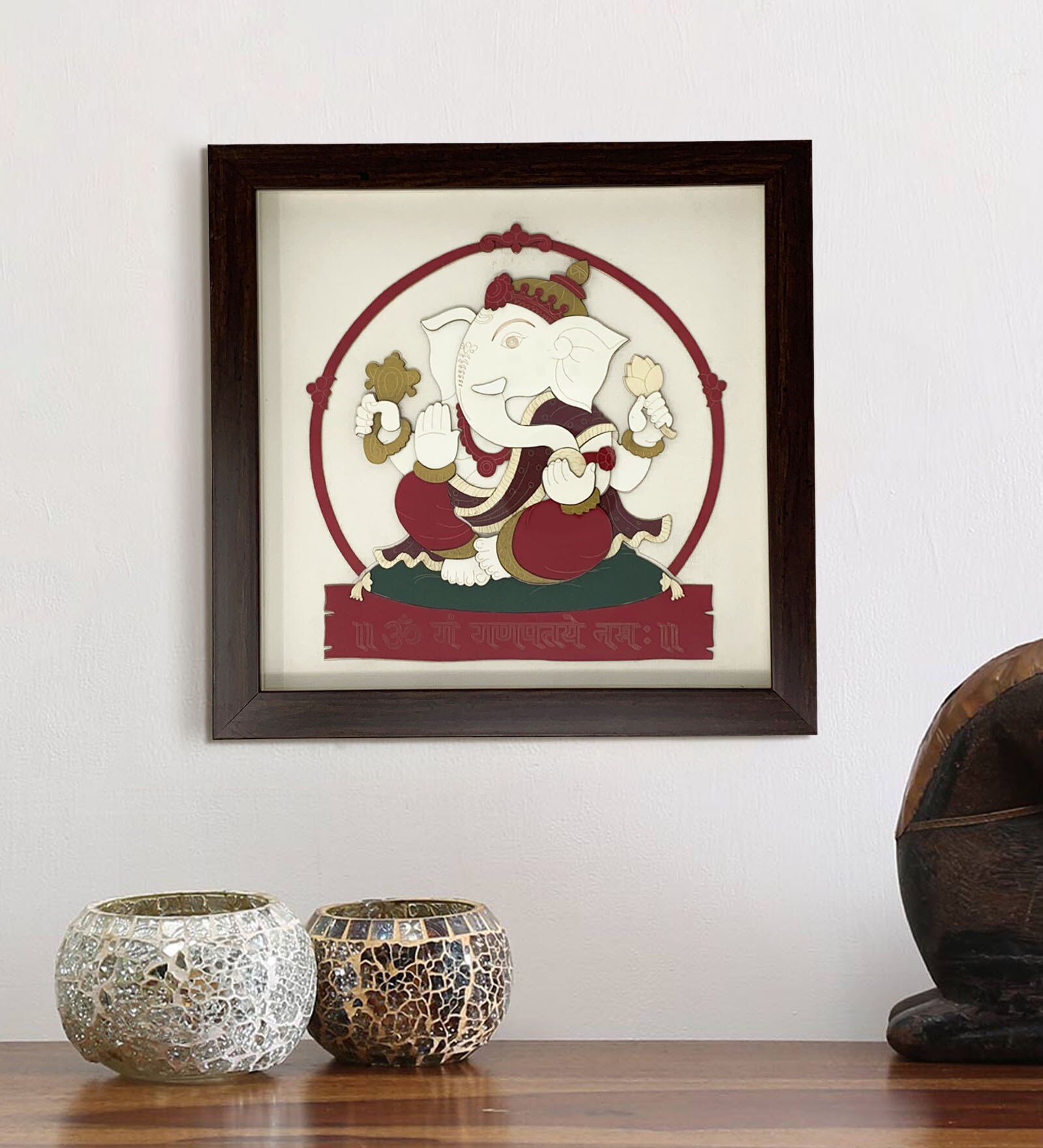 Buy Red Resin Ganesh Ji Art Frame by Frames Cottage Online - Spiritual ...