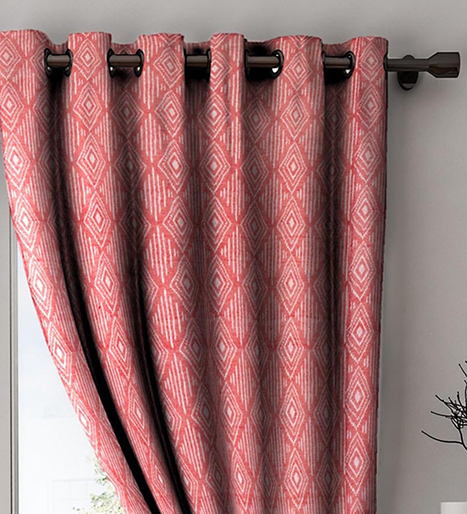 Buy Red Semi sheer Cotton 7 Feet Eyelet Curtain at 40% OFF by Neudis ...