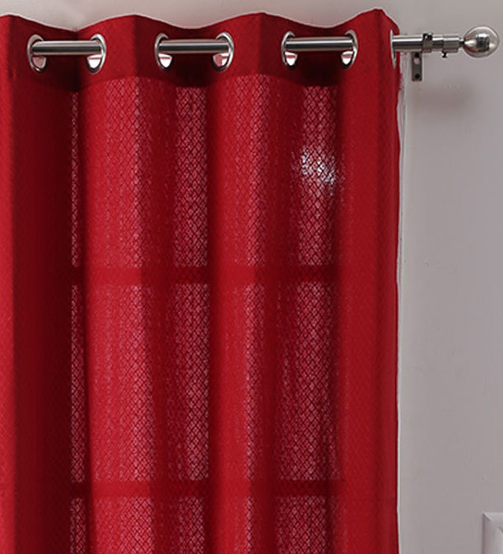 Buy Red Solid Cotton 7 Ft Light Filtering Eyelet Door Curtain by Soumya ...
