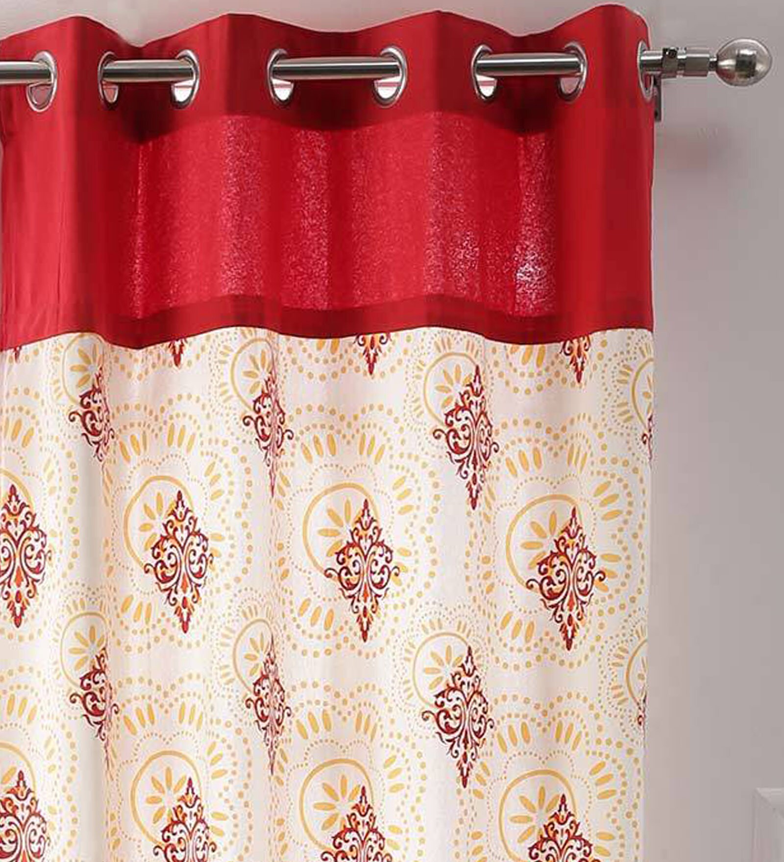 Buy Red Traditional Cotton 9 Ft Light Filtering Eyelet Door Curtain by ...