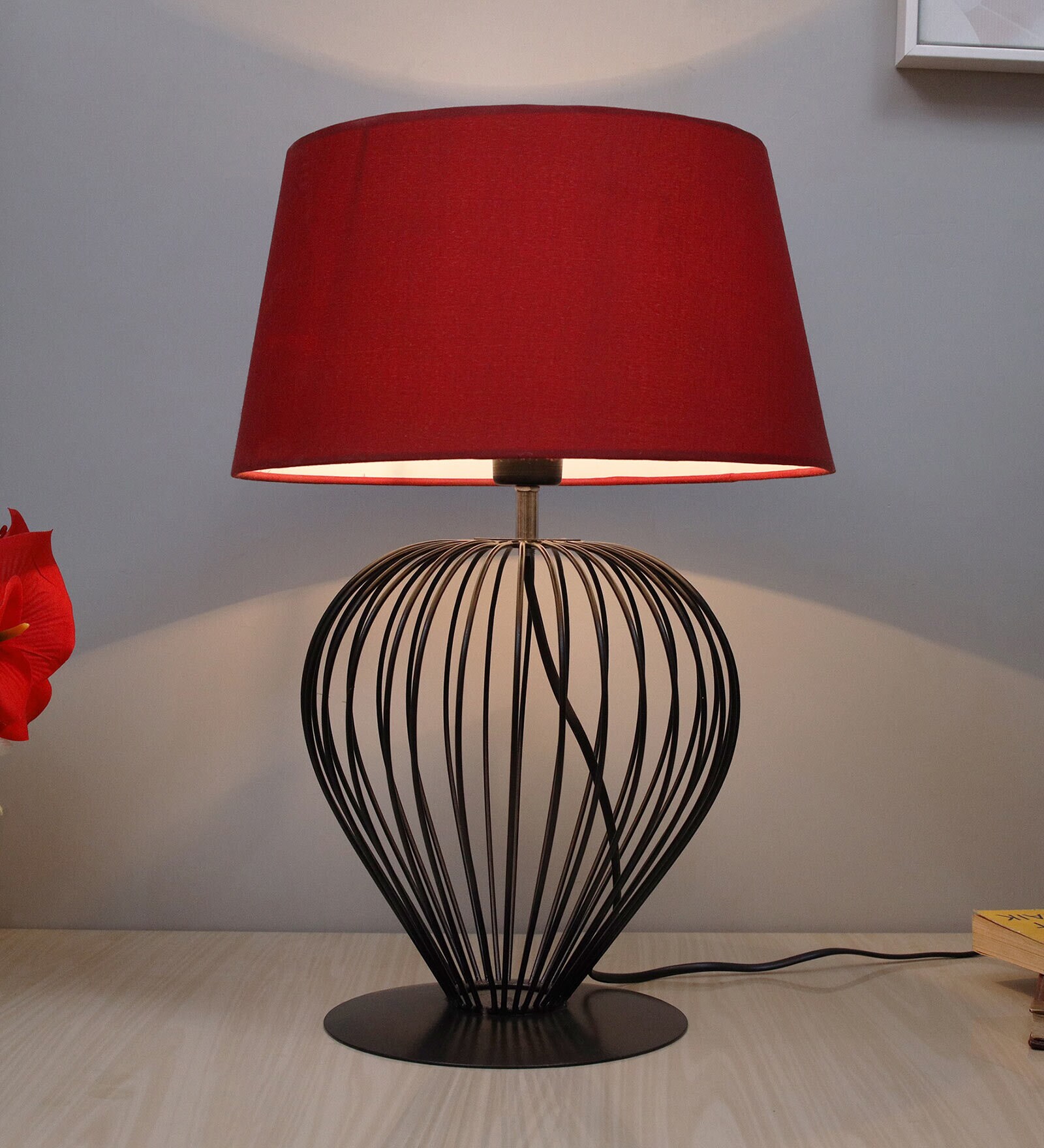 Buy Red Shade Table Lamp With Metal Base By Homesake at 77% OFF by ...