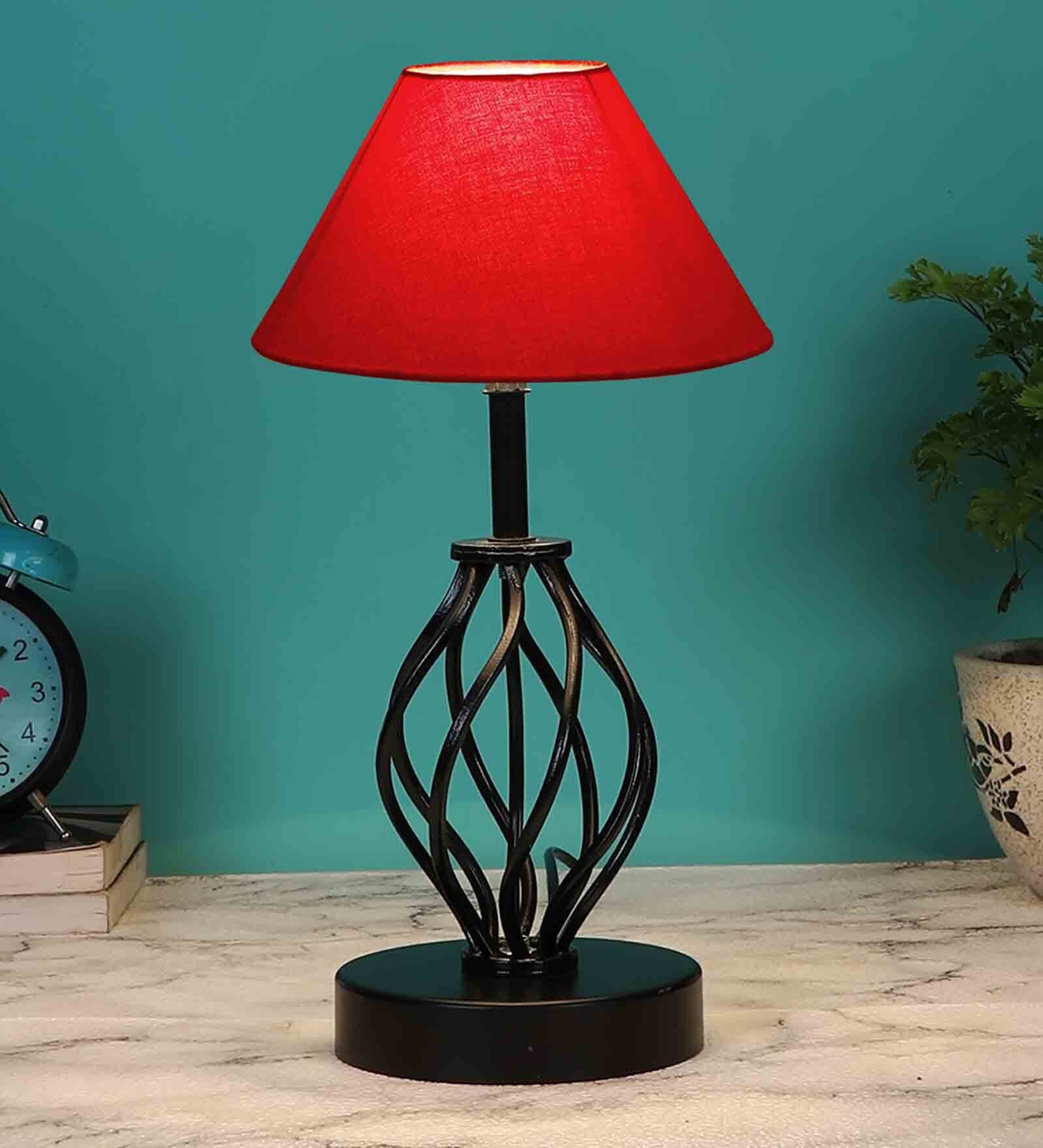 Buy Red Shade Table Lamp With Shade Table Lamp With Iron Base By New ...