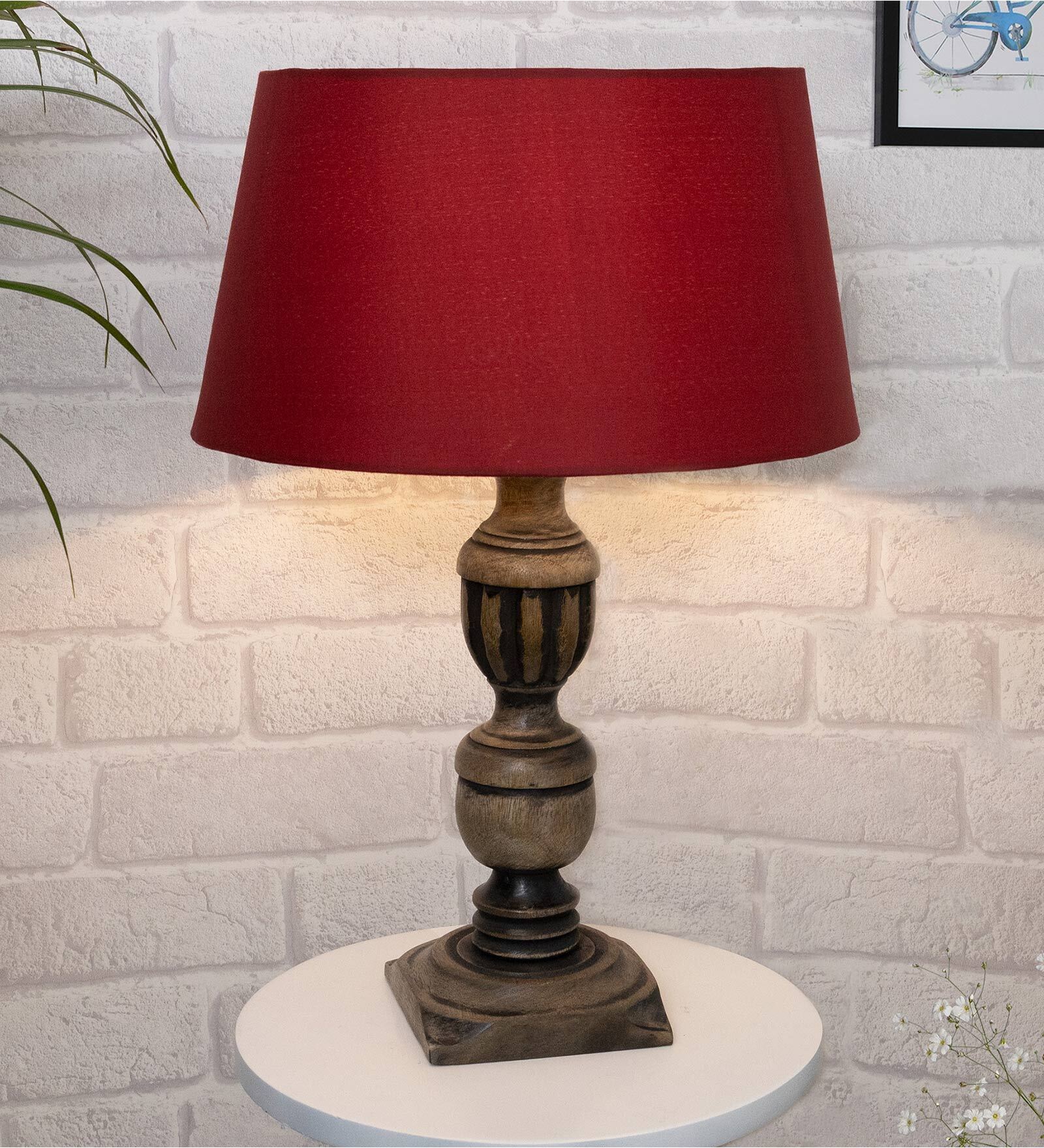 Buy Red Shade Table Lamp With Wooden Base By Homesake at 75% OFF by ...