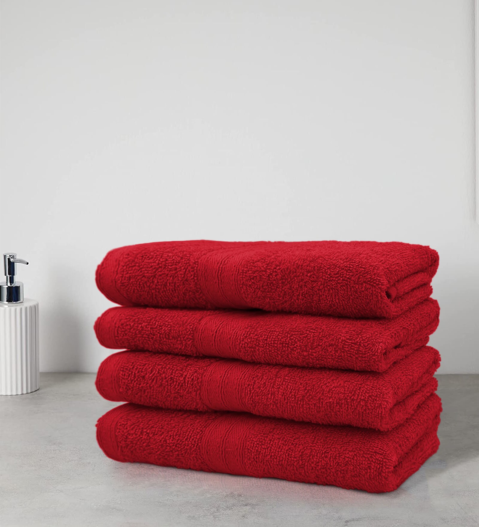 Buy Red Solid Cotton 500 GSM Hand Towel Set of 4 By Sassoon Fab at 36% ...