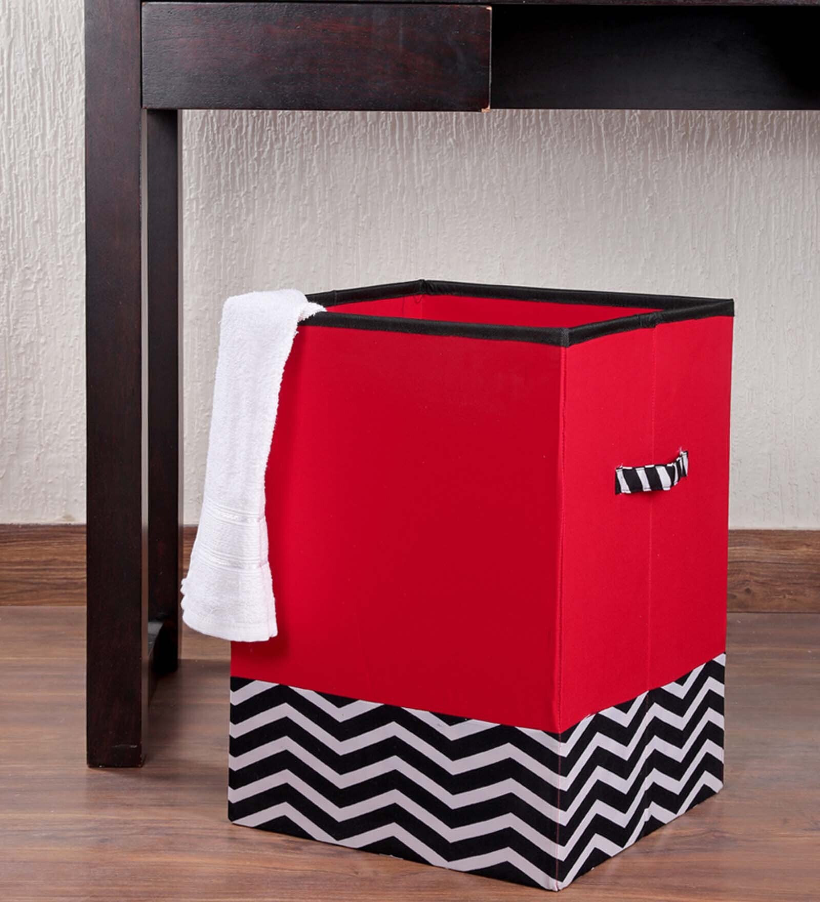 Buy Red Checkered Polyester Foldable 45 Litres Laundry Basket at 69% ...
