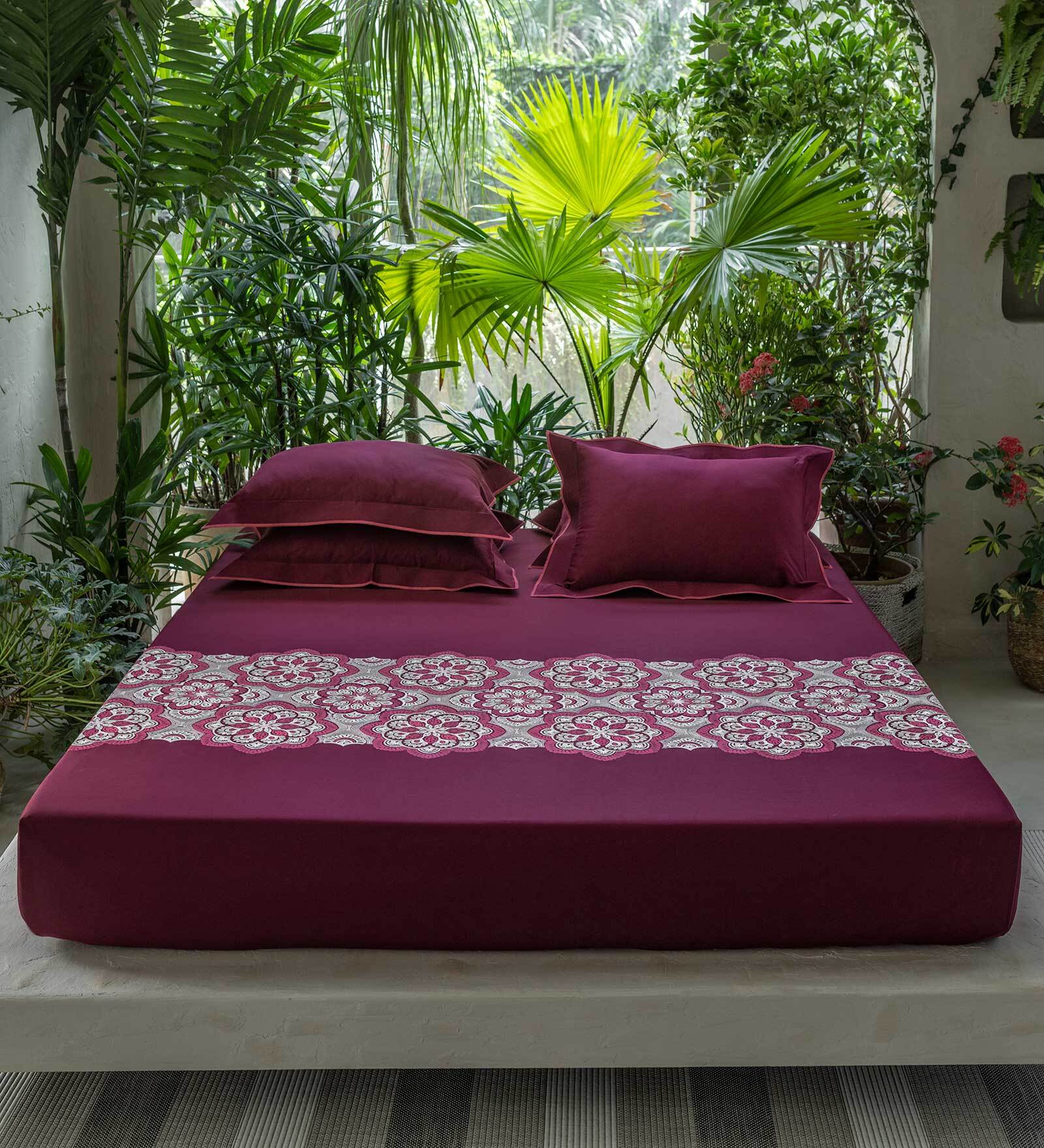 Buy Plum Traditional 210 TC 100% Cotton King Sized Bed Sheets with 2 Pillow Covers at 100% OFF ...