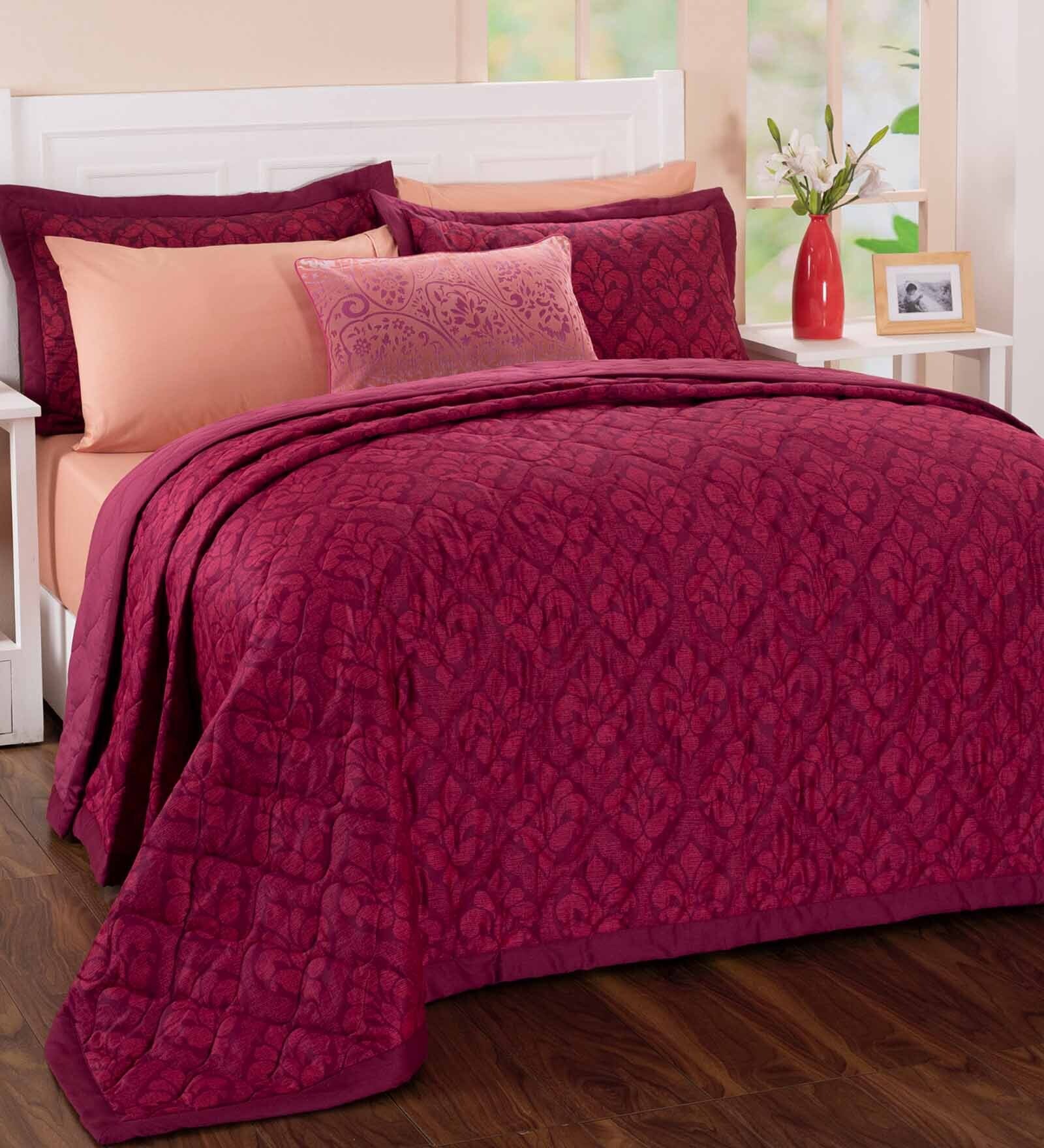 Buy Pink Traditional 210 TC Cotton 8 Pieces Bedding Set Folklore ...