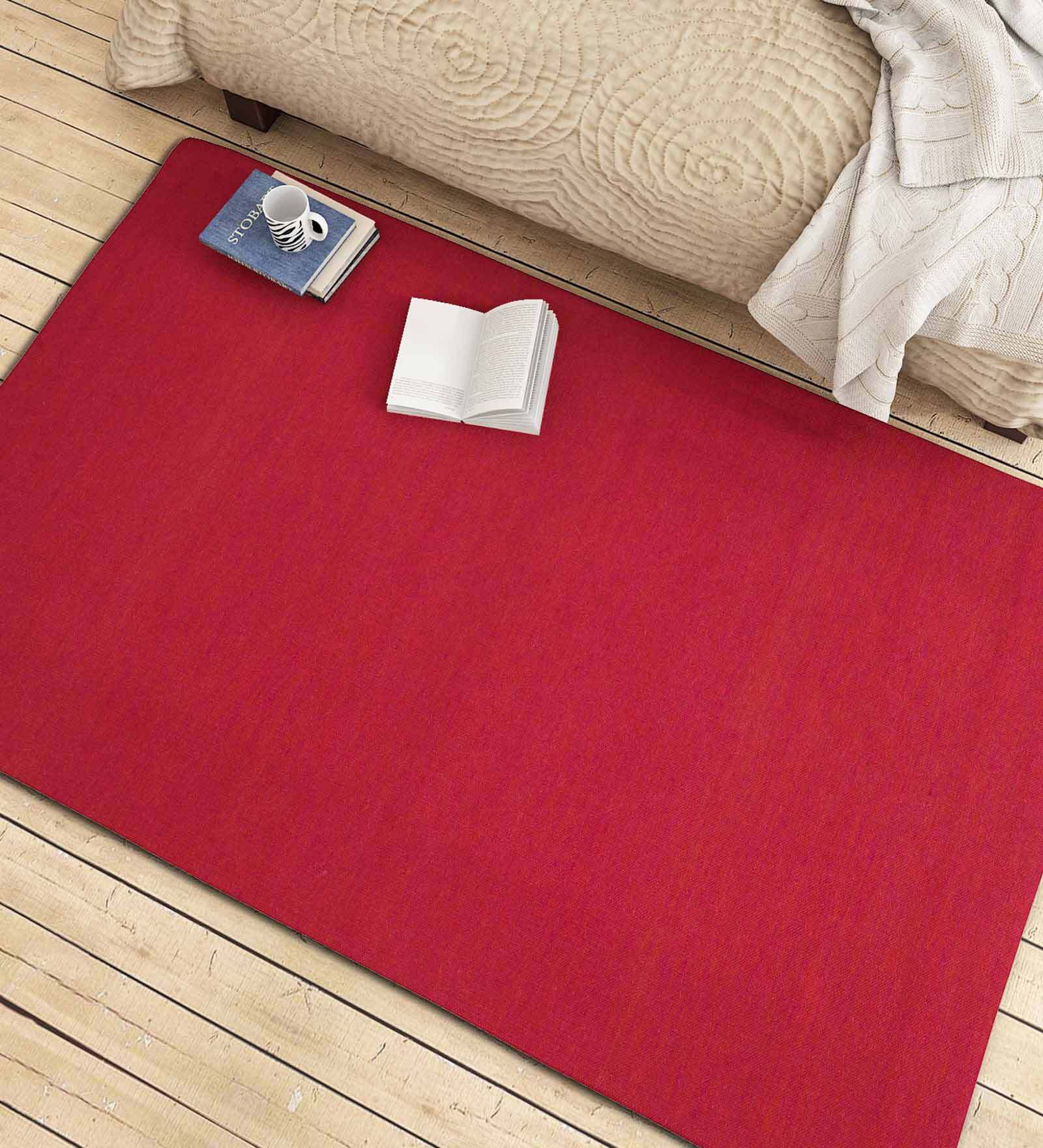 Buy Red Wool 4 ft X 6 ft Hand Woven Dhurrie by Imperial Knots at 37% ...