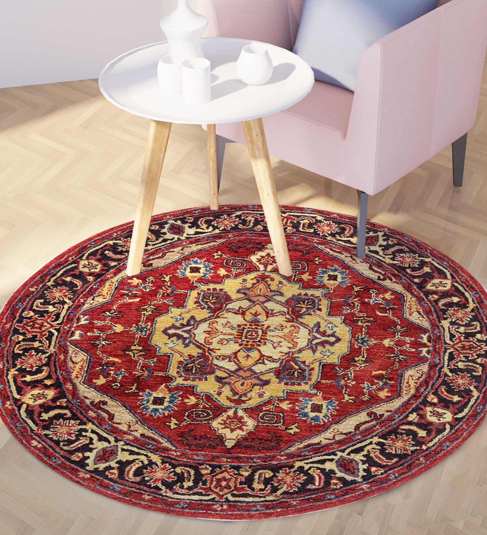 Buy Red Wool Traditional 6 ft x 6 ft Hand Tufted Carpet by Obeetee at ...