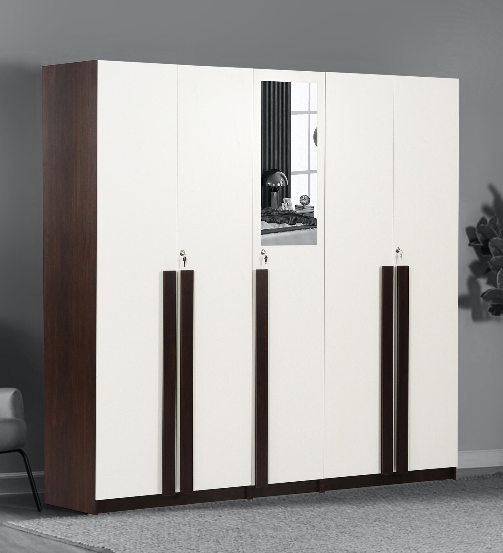Buy Regal Delux 5 Door Wardrobe With Mirror in White Colour at 56% OFF ...