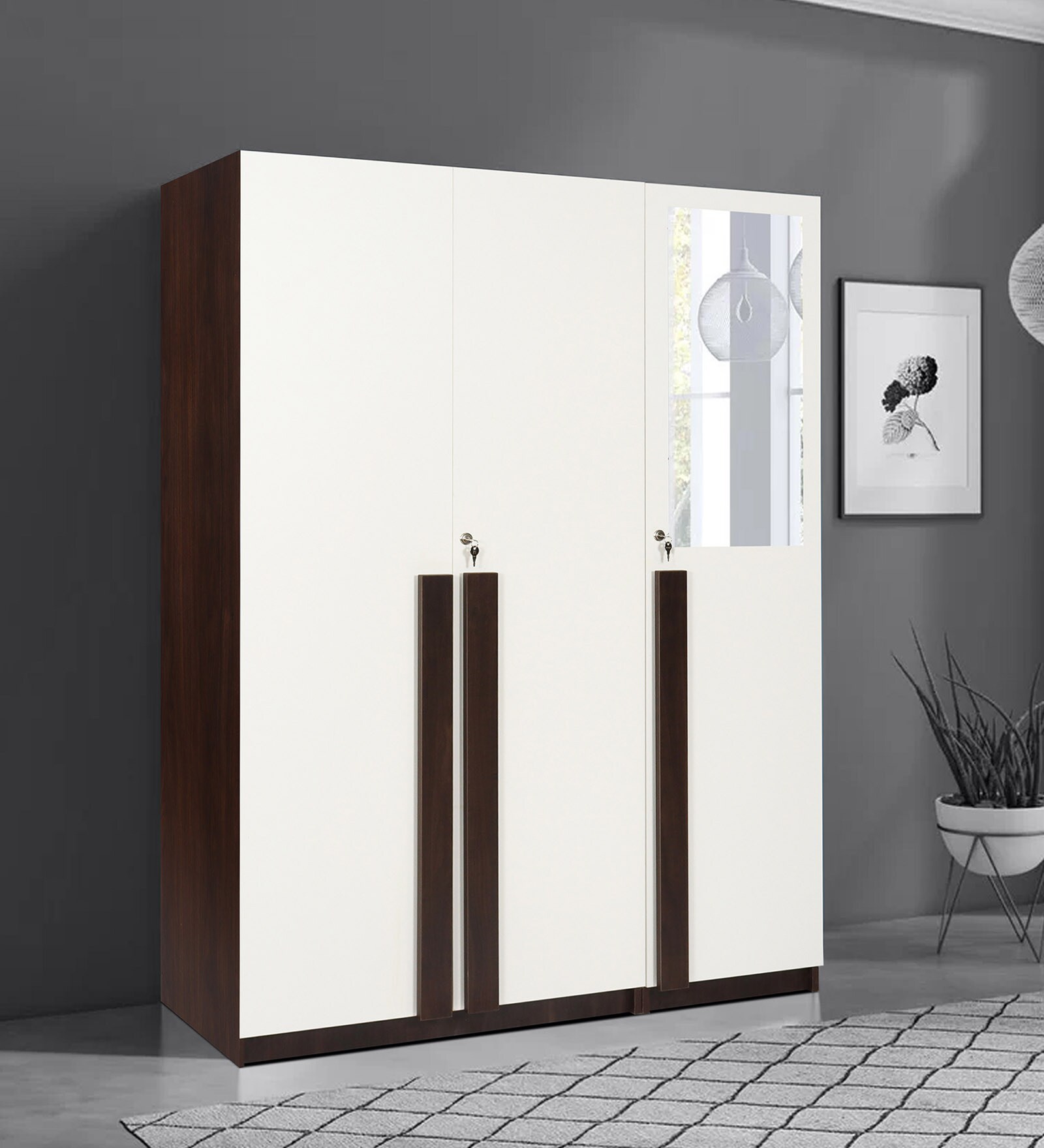 Buy Regal Deluxe 3 Door Wardrobe with Mirror in White & Walnut Colour ...